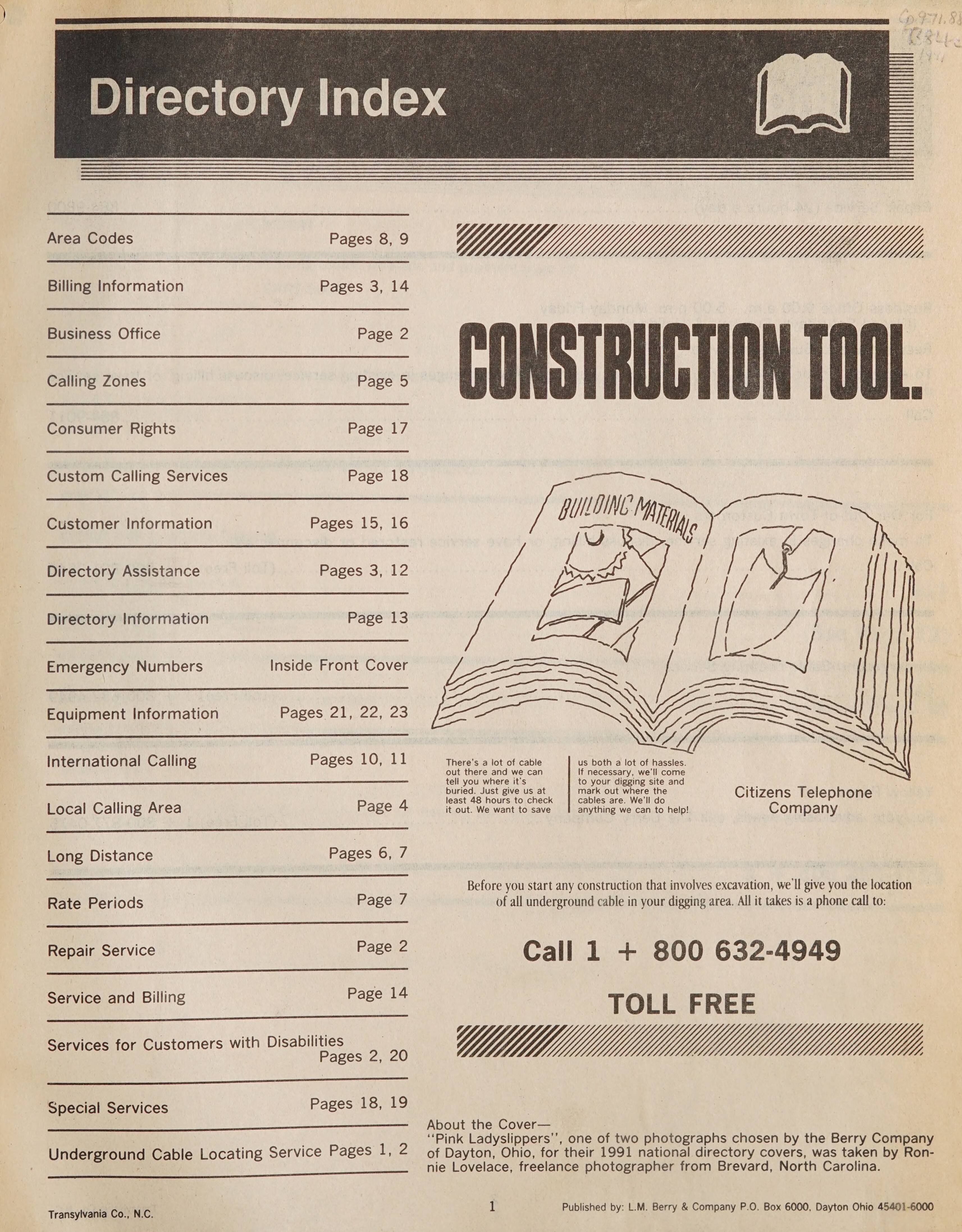 Telephone Directory of Transylvania County, N.C. [January 1991]