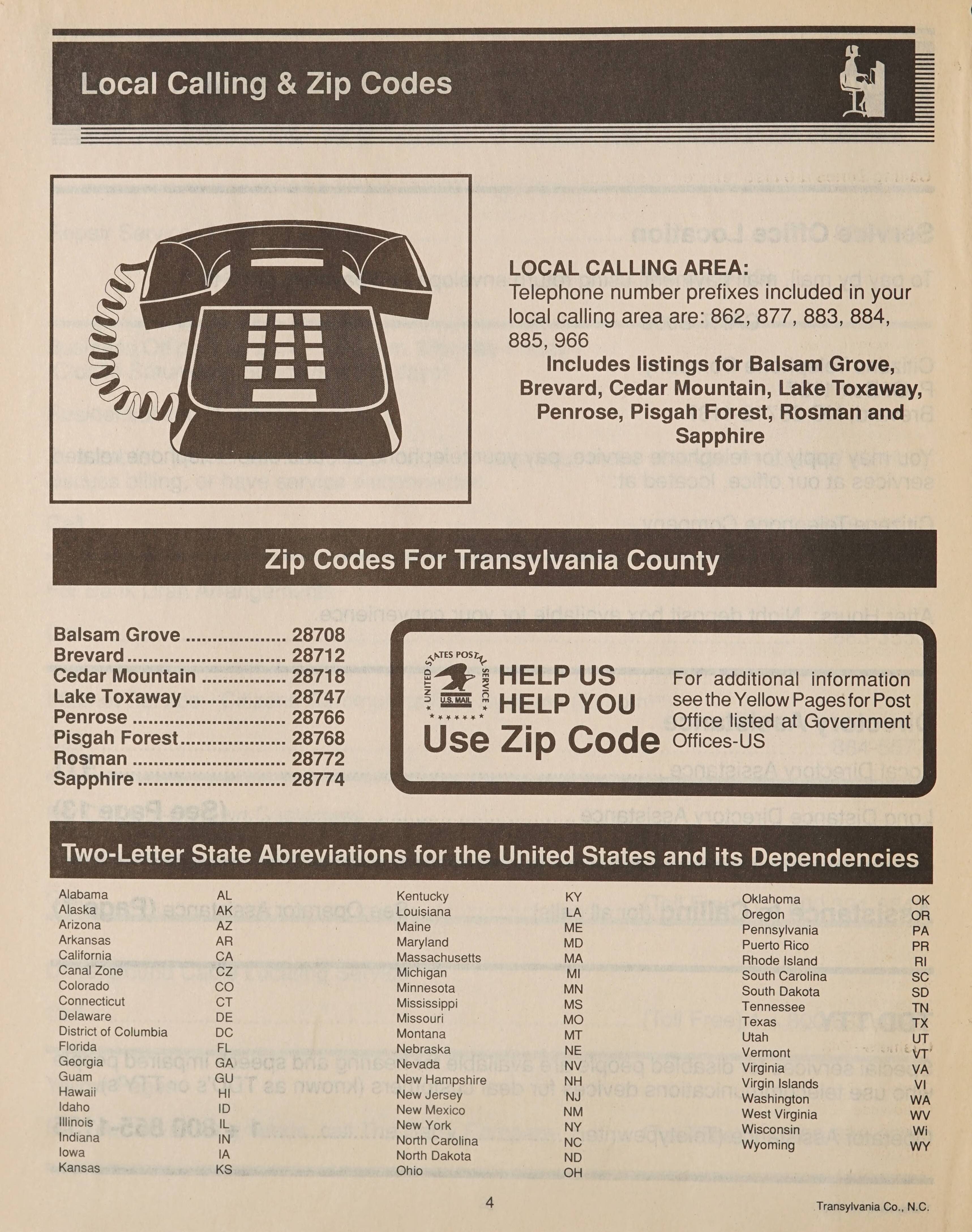 Telephone Directory of Transylvania County, N.C. [January 1997]