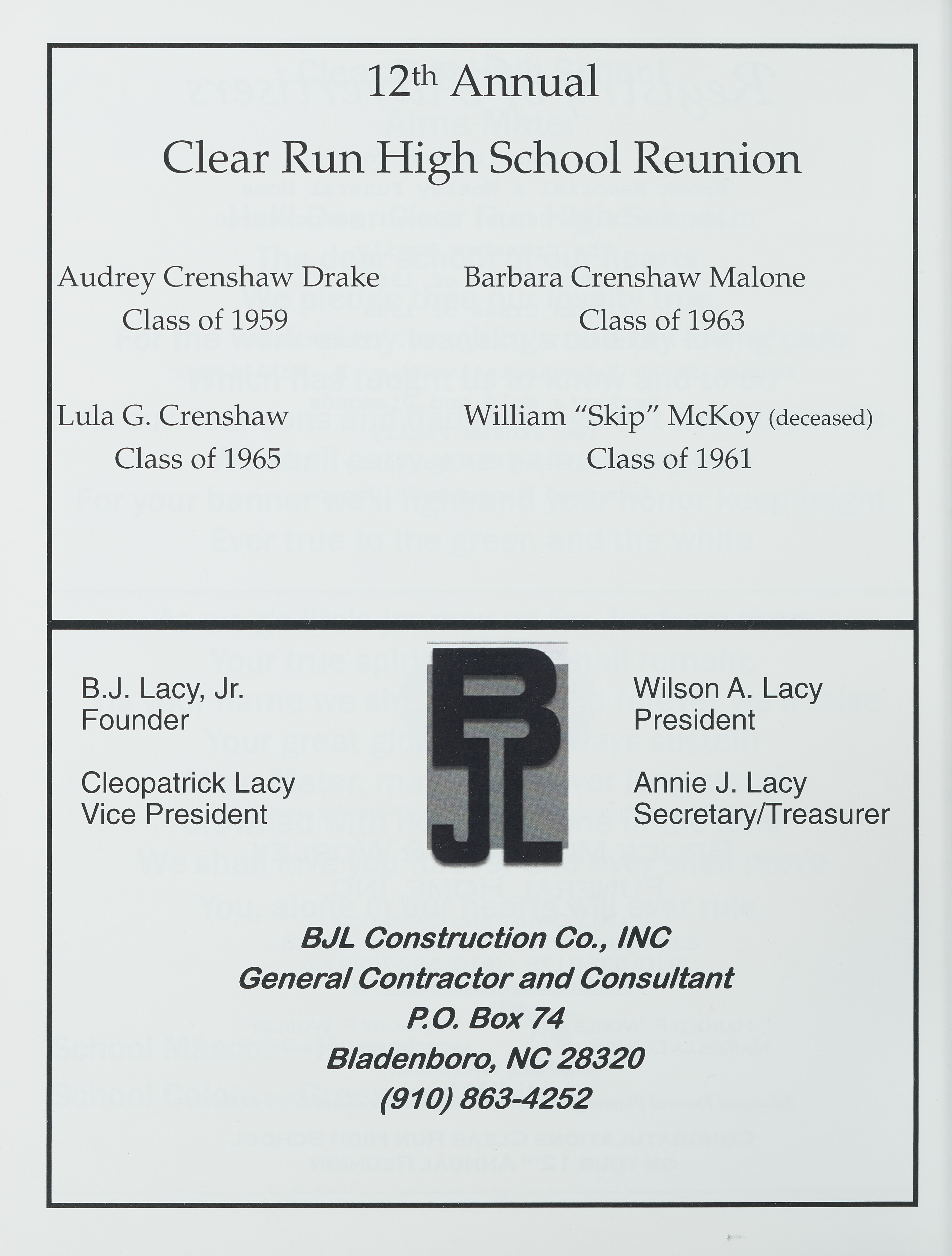 Clear Run High School Twelfth Annual Reunion