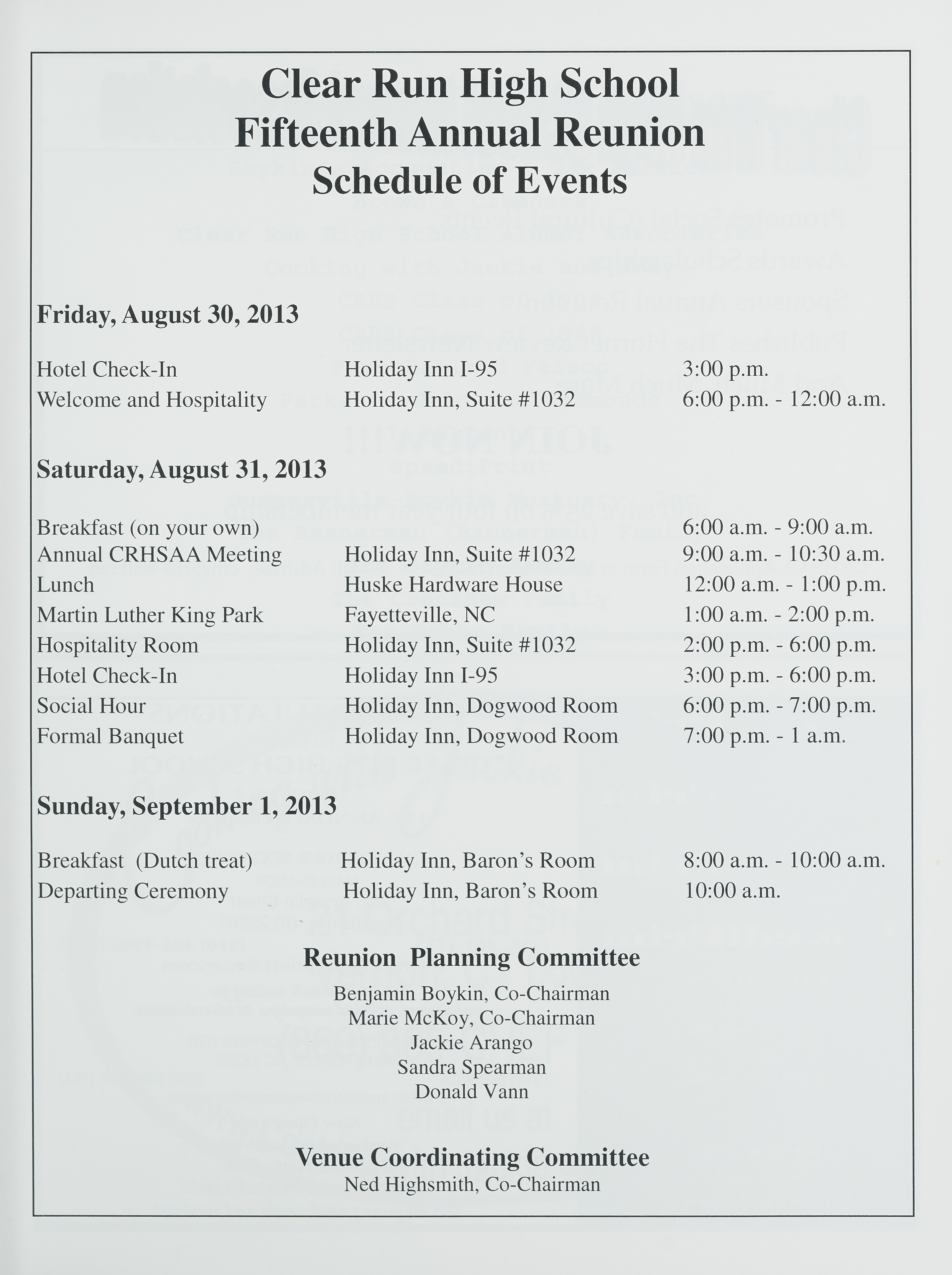 Clear Run High School Fifteenth Annual Reunion