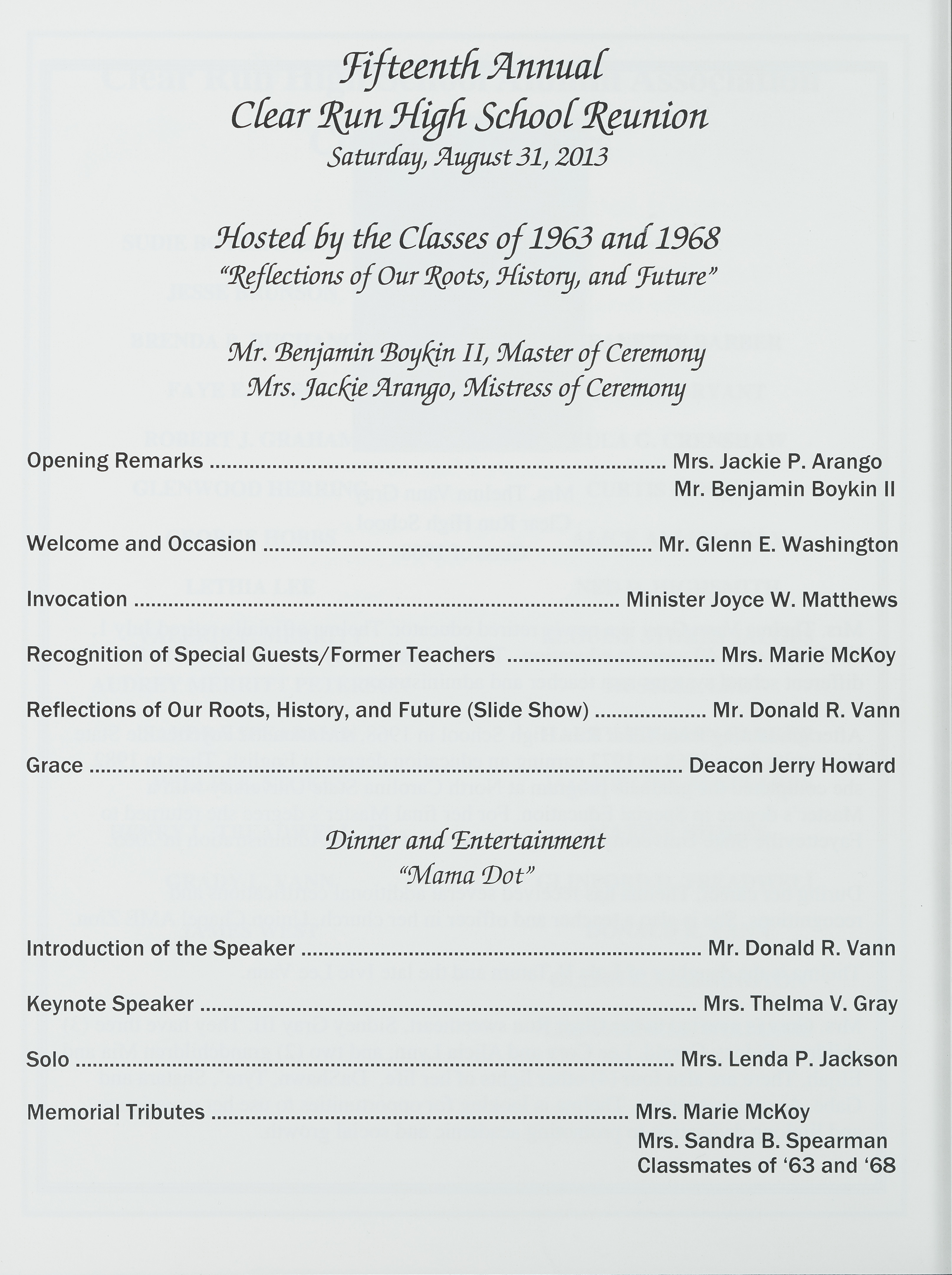 Clear Run High School Fifteenth Annual Reunion