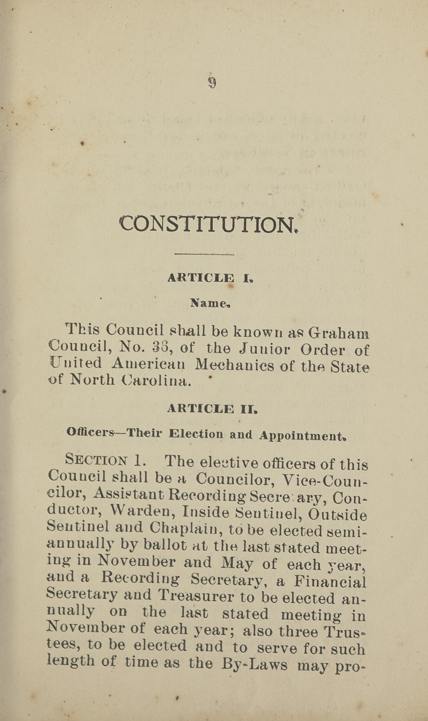 Constitution and By-Laws of Graham Council No. 36 Jr. Order of United ...
