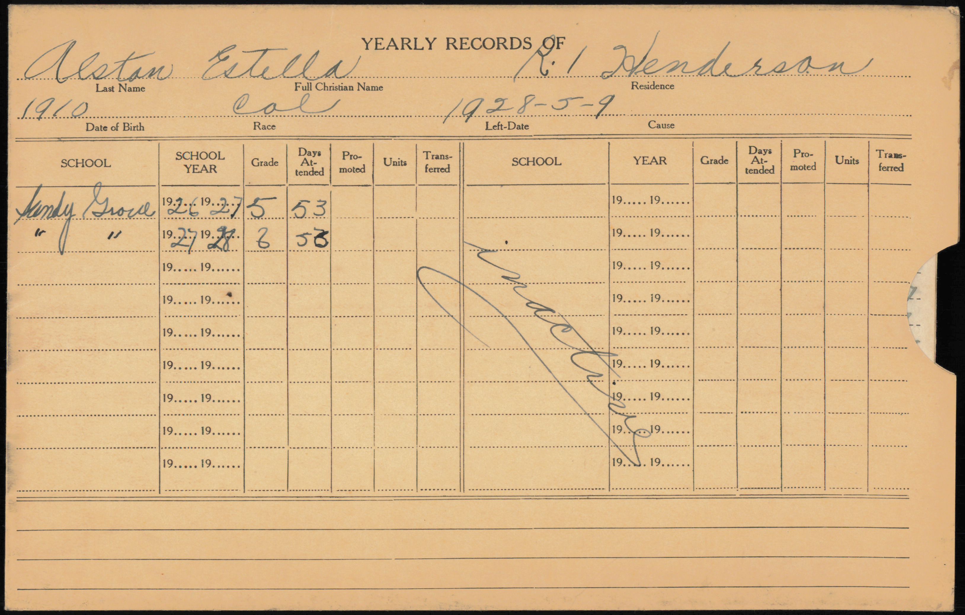 Students' of Vance County Yearly Record Envelopes: A