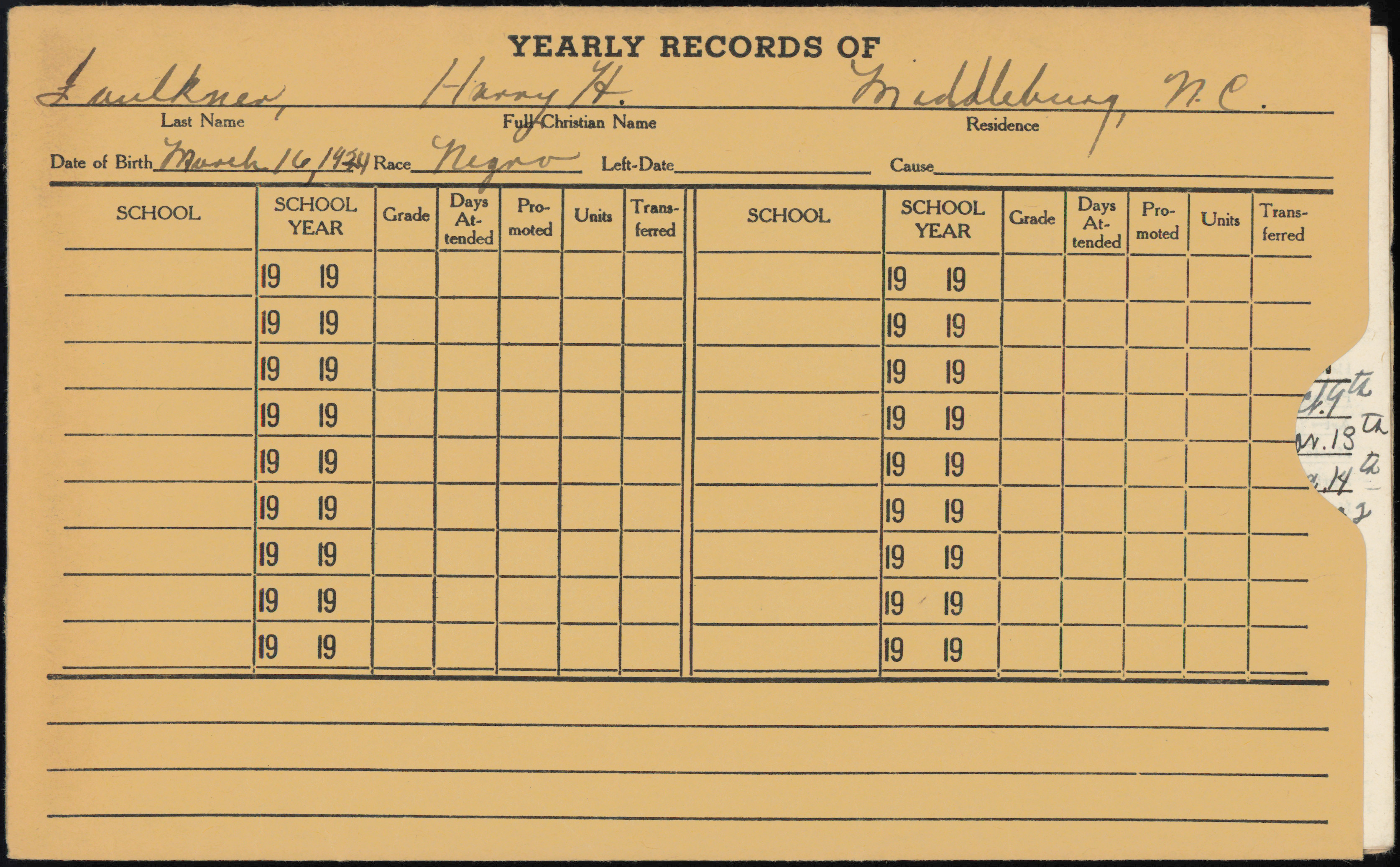 Students' of Vance County Yearly Record Envelopes: F