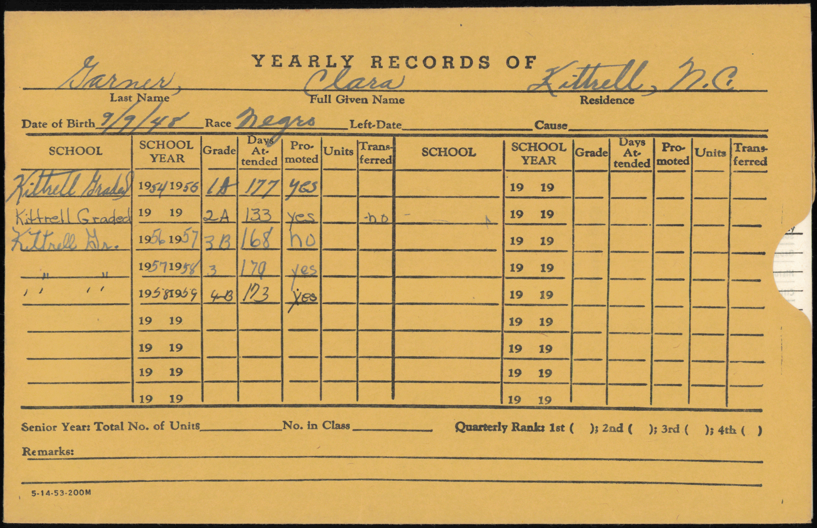 Students' of Vance County Yearly Record Envelopes: G