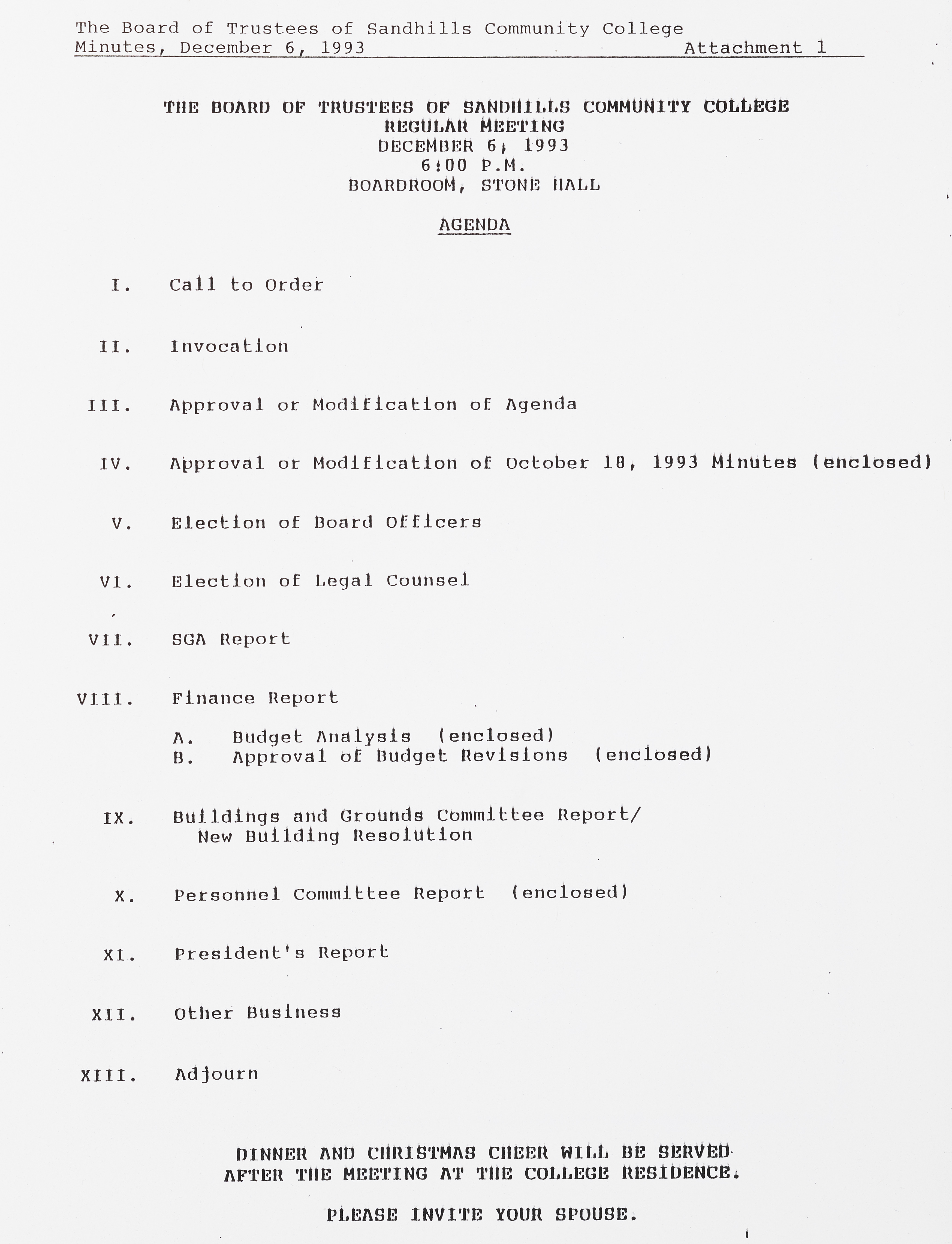 Trustees of Sandhills Community College Minutes [December 6, 1993 ...