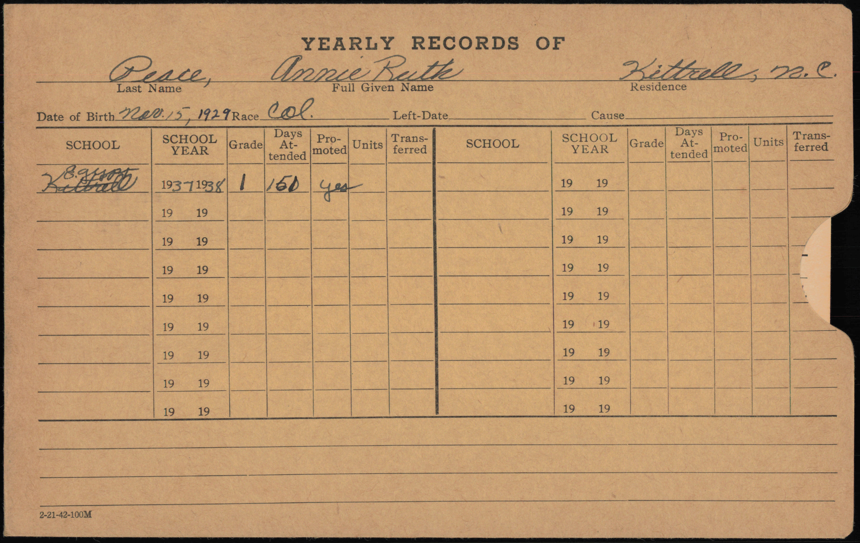 Students of Vance County Yearly Record Envelopes: P