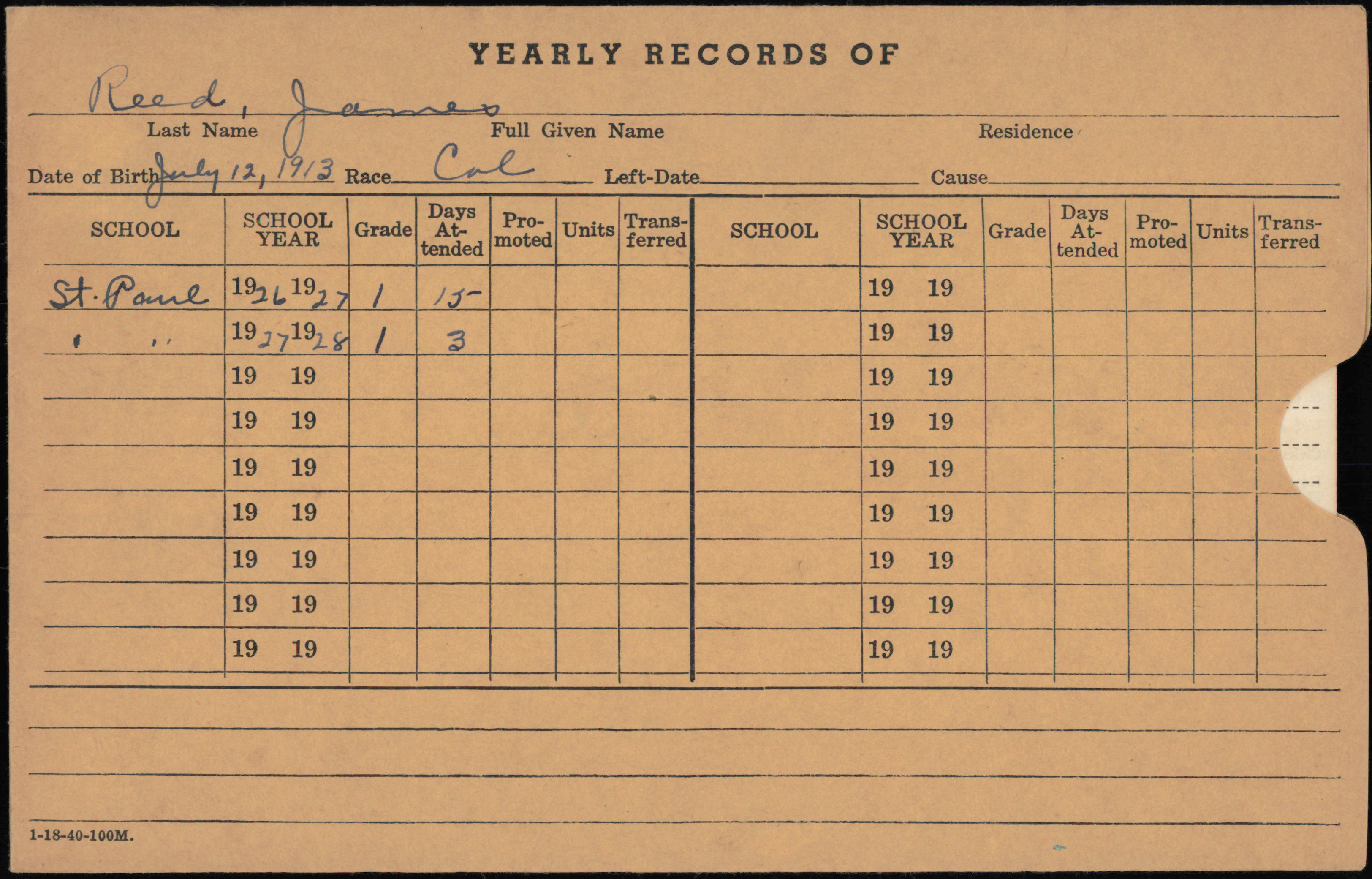 Students of Vance County Yearly Record Envelopes: R