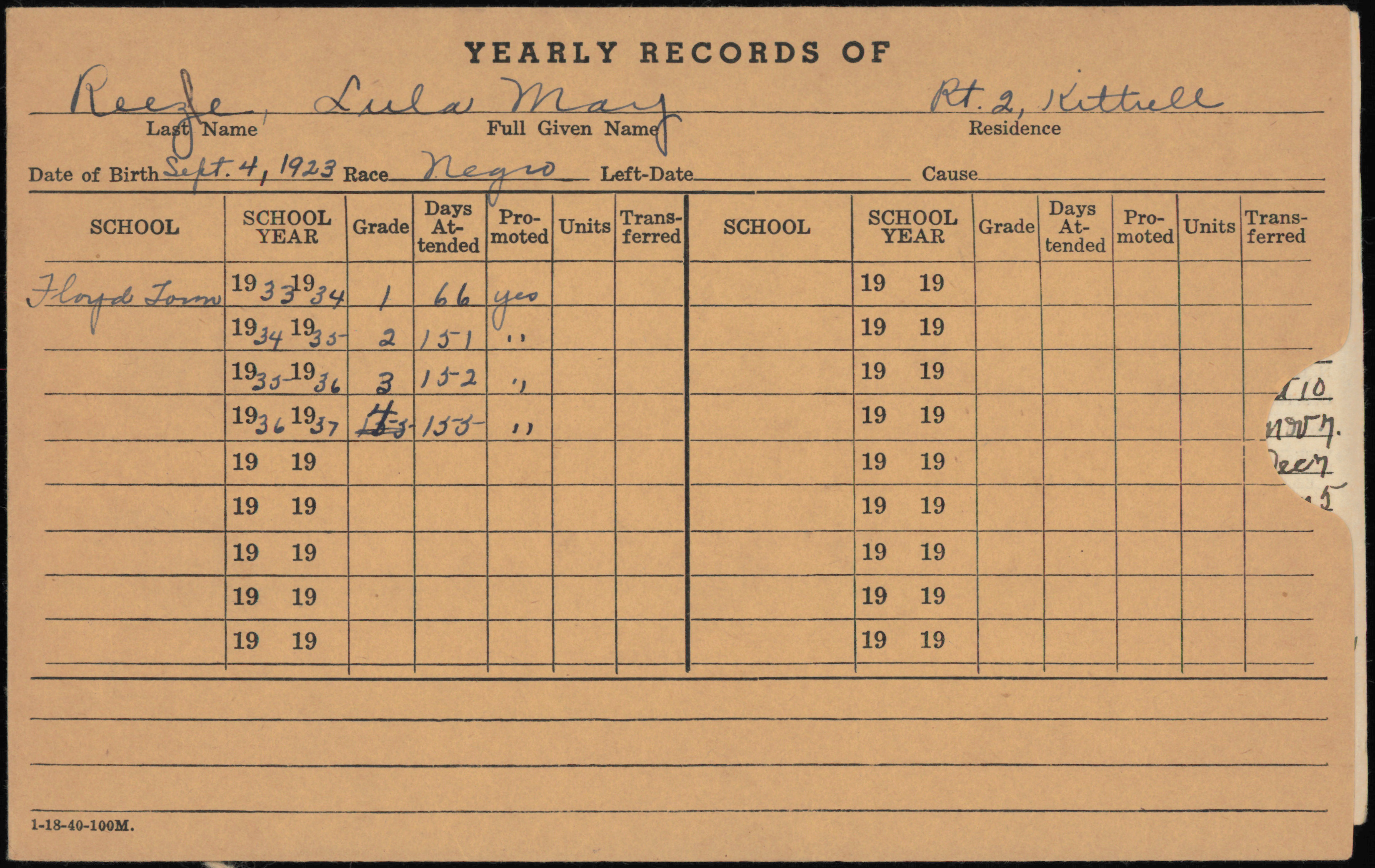 Students of Vance County Yearly Record Envelopes: R