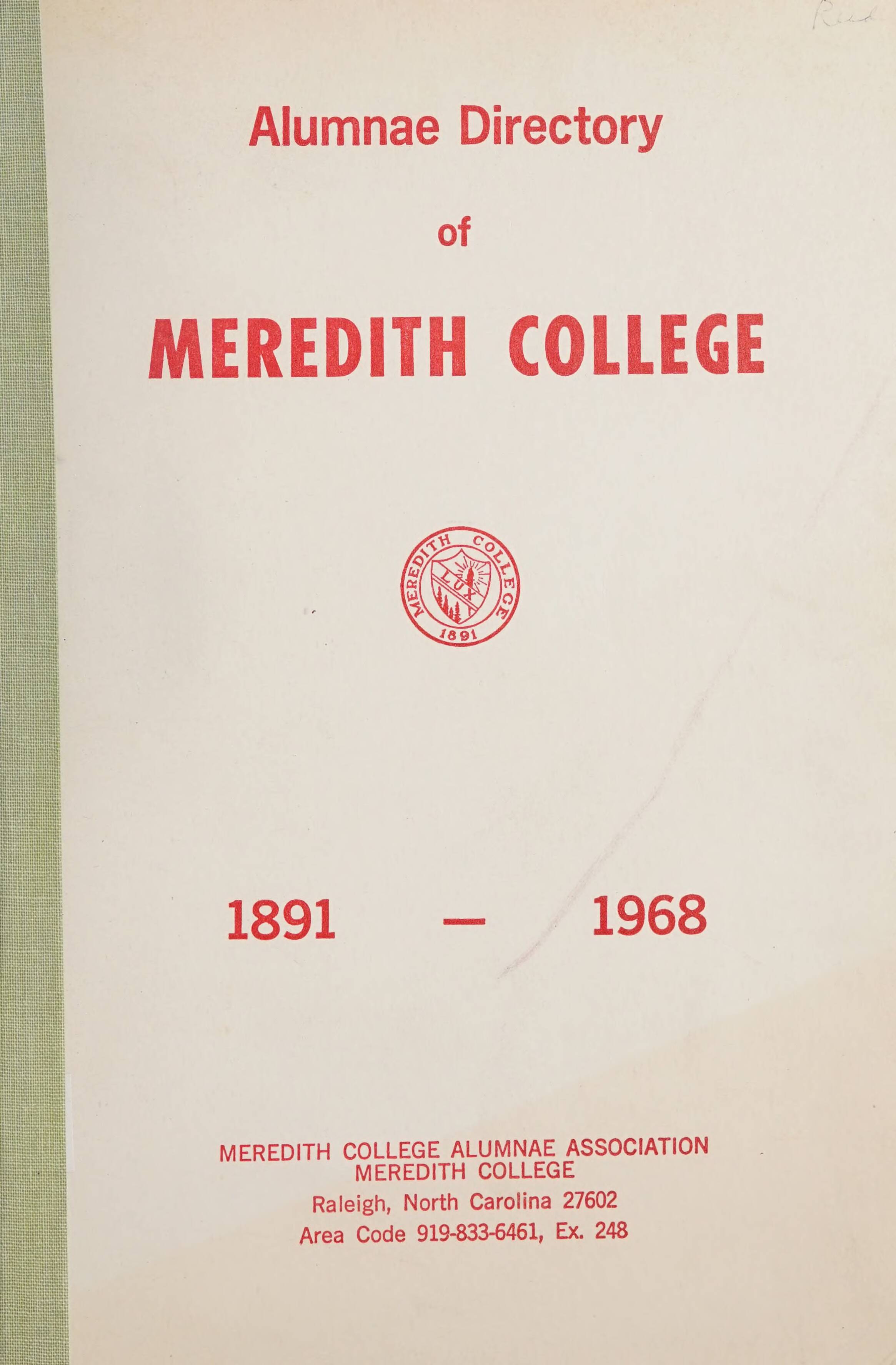 Alumnae Directory of Meredith College 1891-1968
