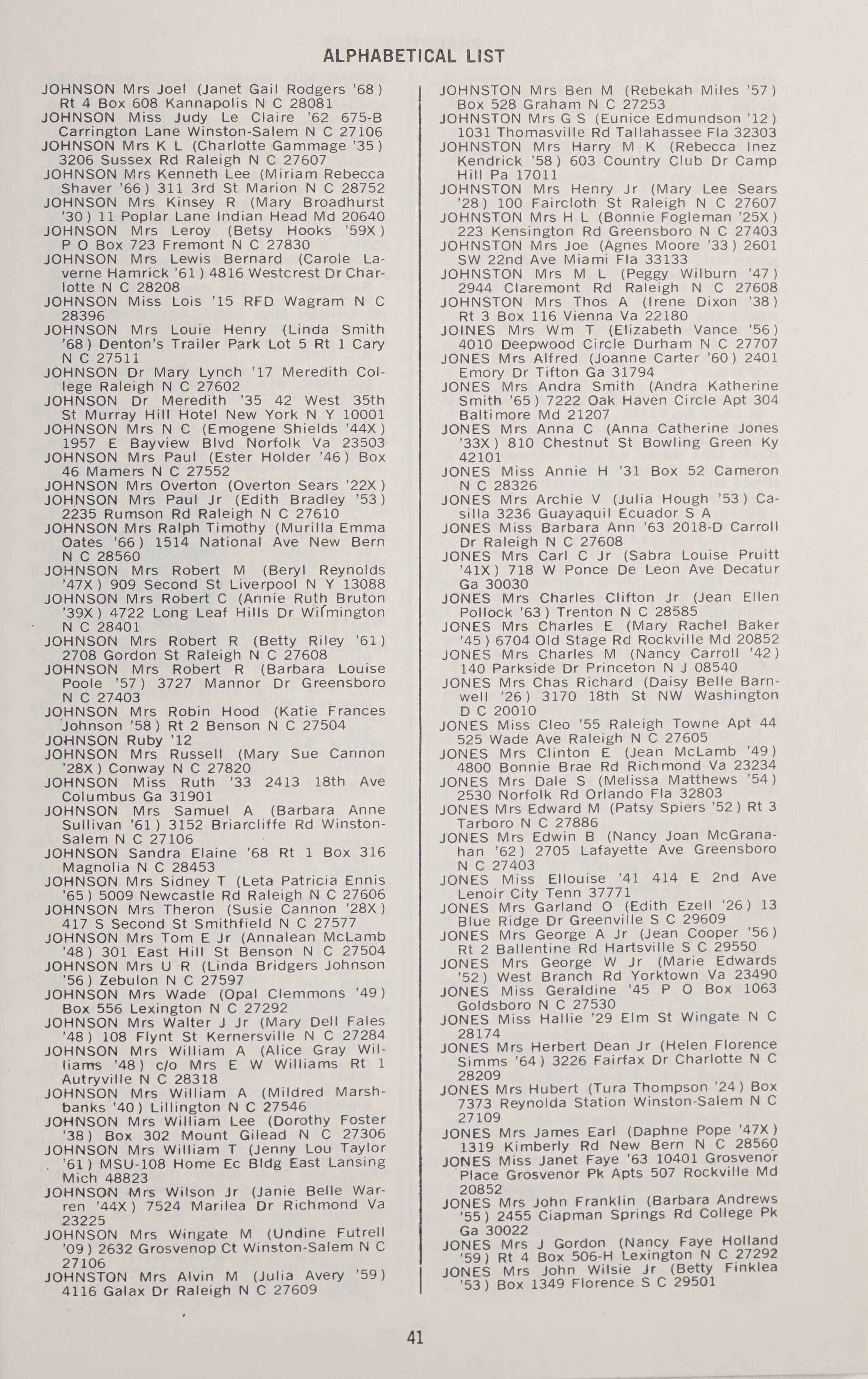 Alumnae Directory of Meredith College 1891-1968