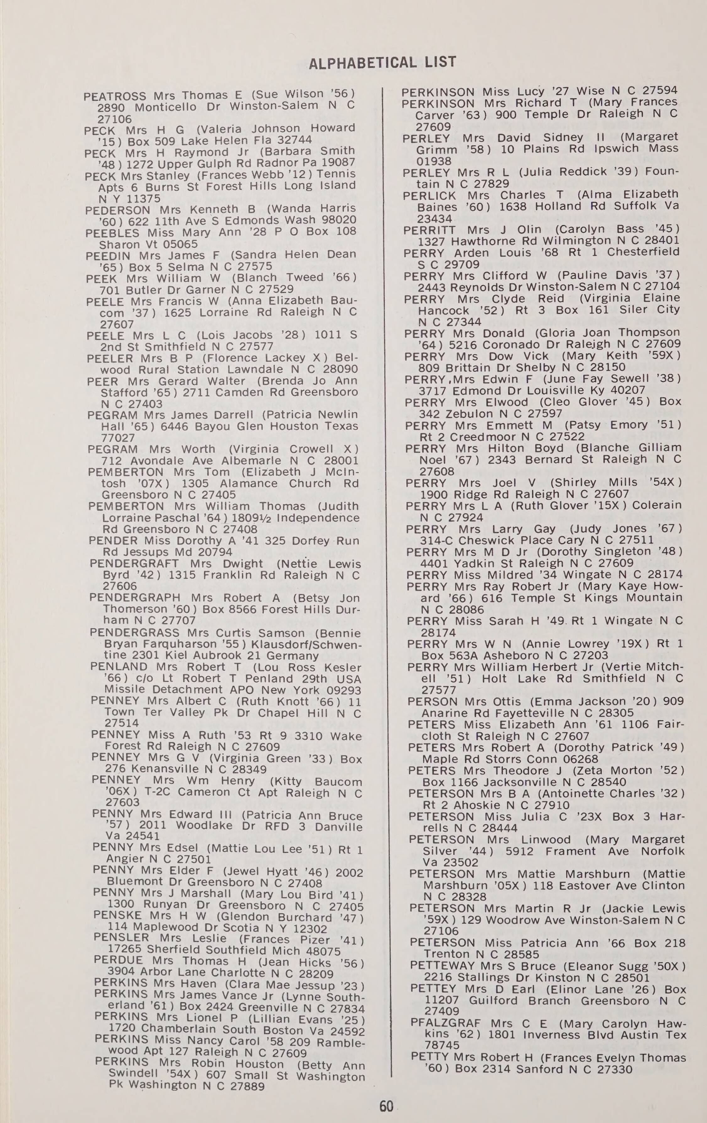 Alumnae Directory of Meredith College 1891-1968