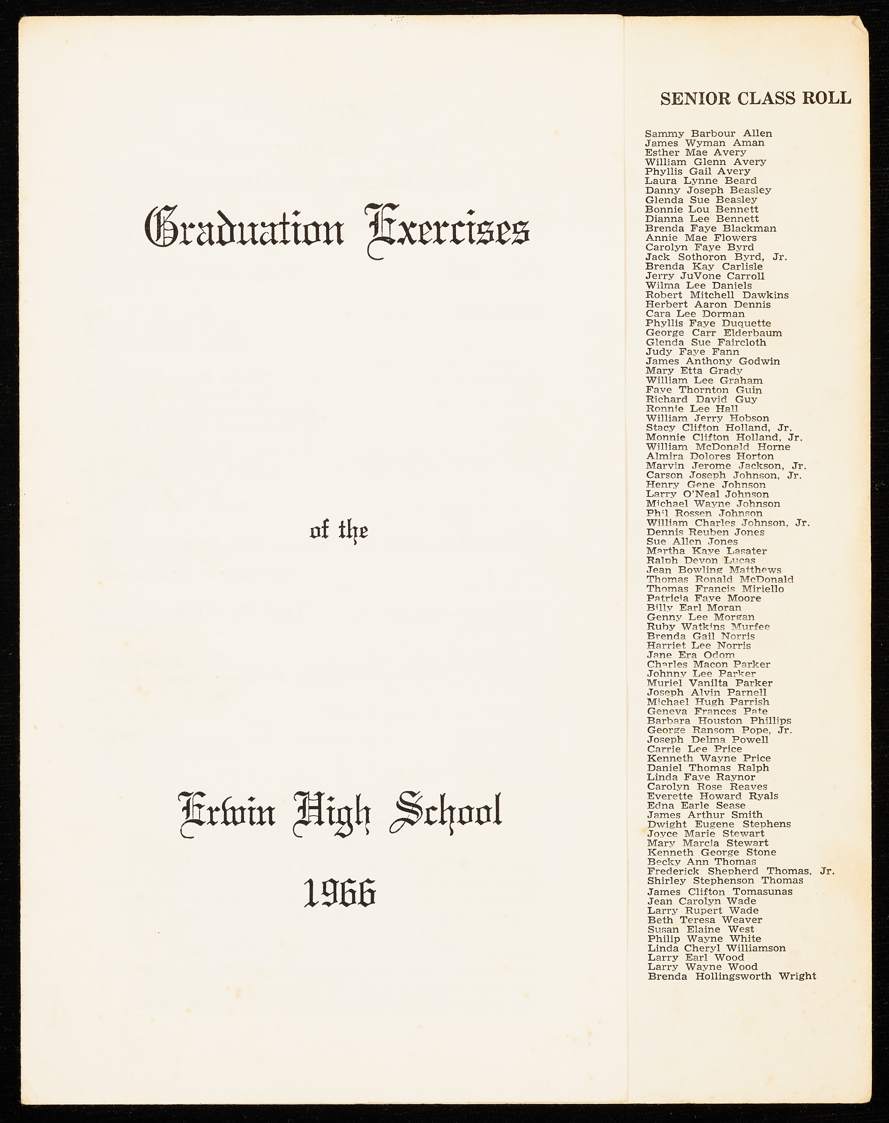 Graduation Excercises of the Erwin High School [1966]