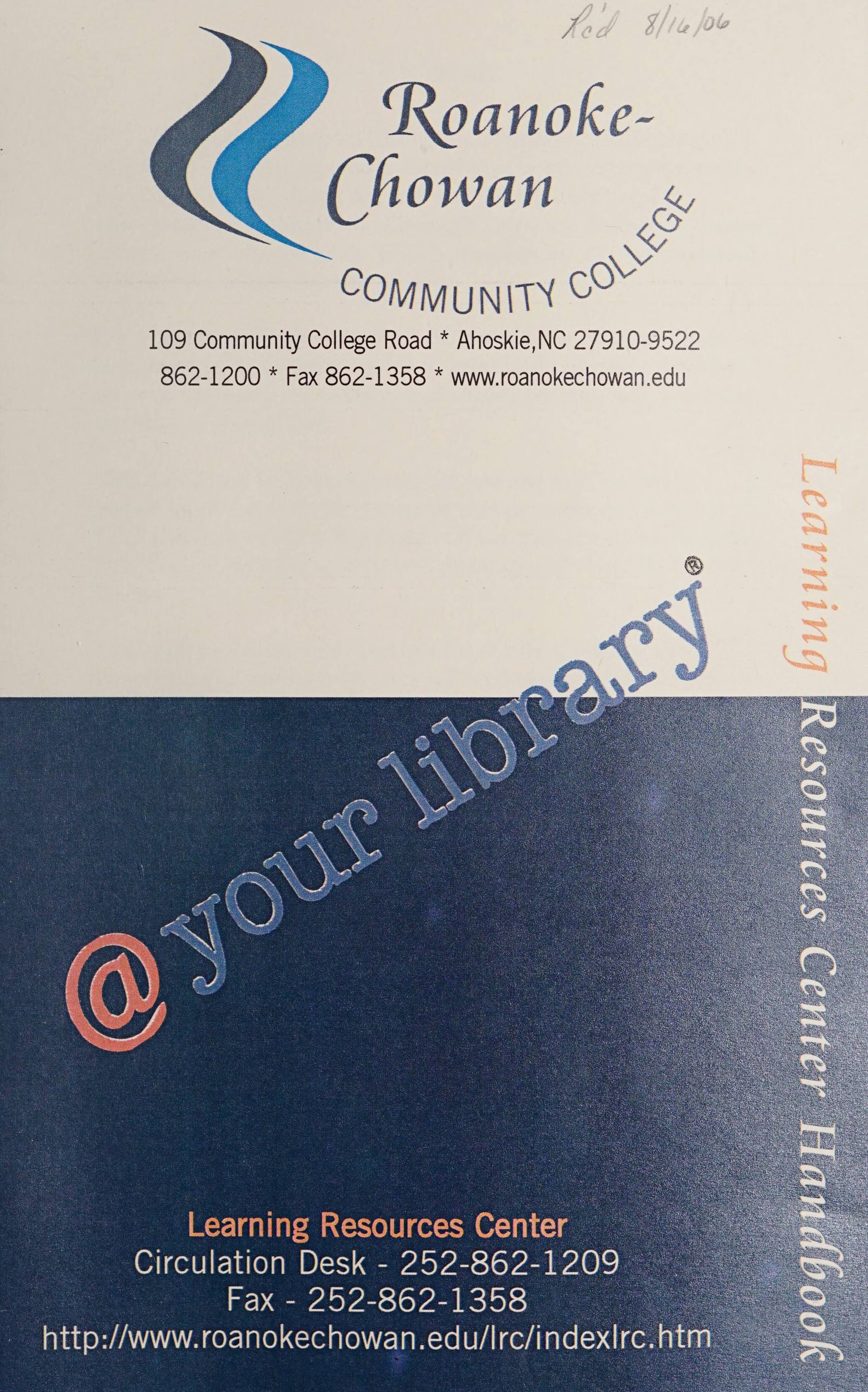 Roanoke-Chowan Community College Learning Resources Center Handbook