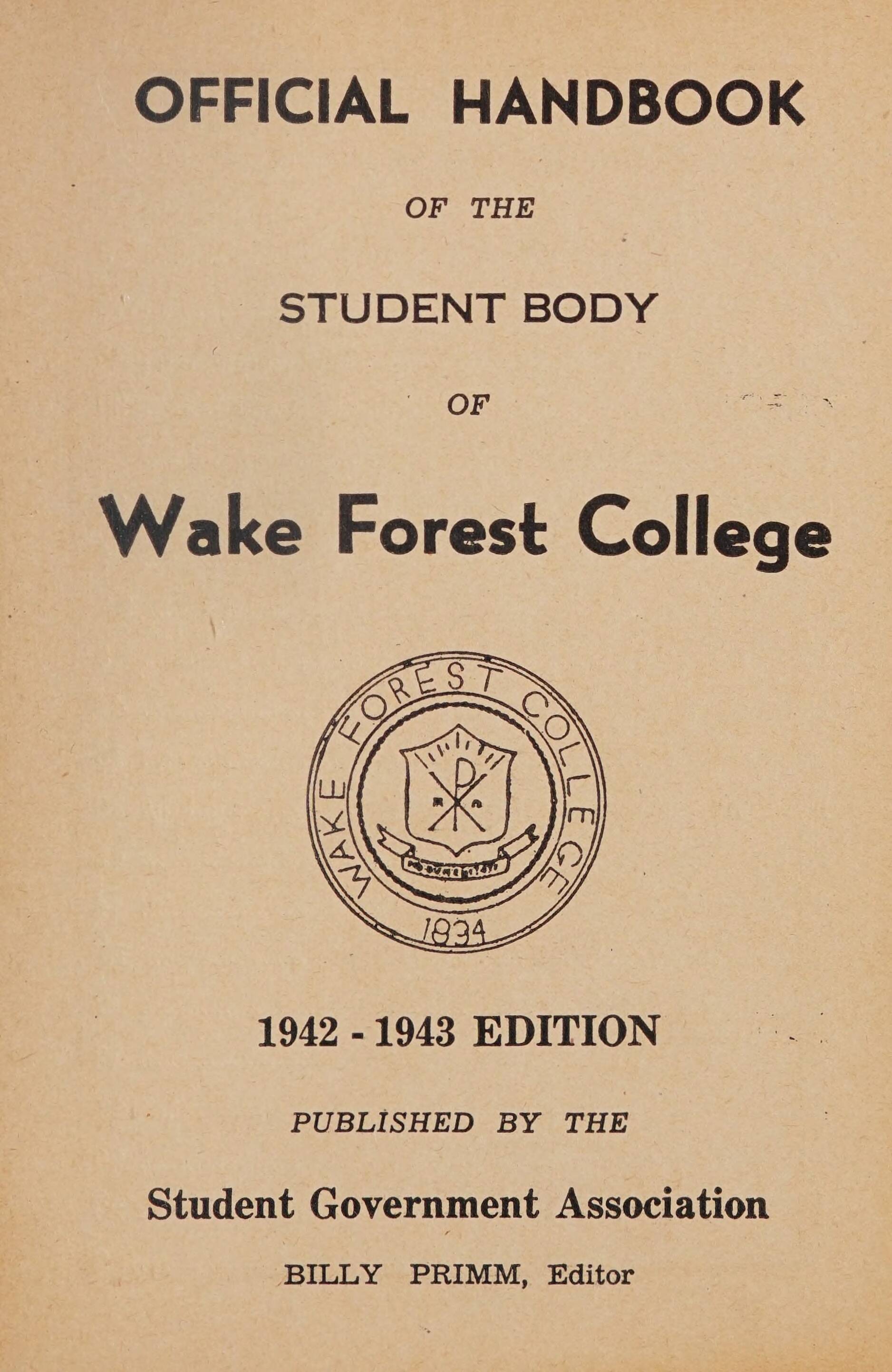 Wake Forest College Student Handbook [1942-1943]