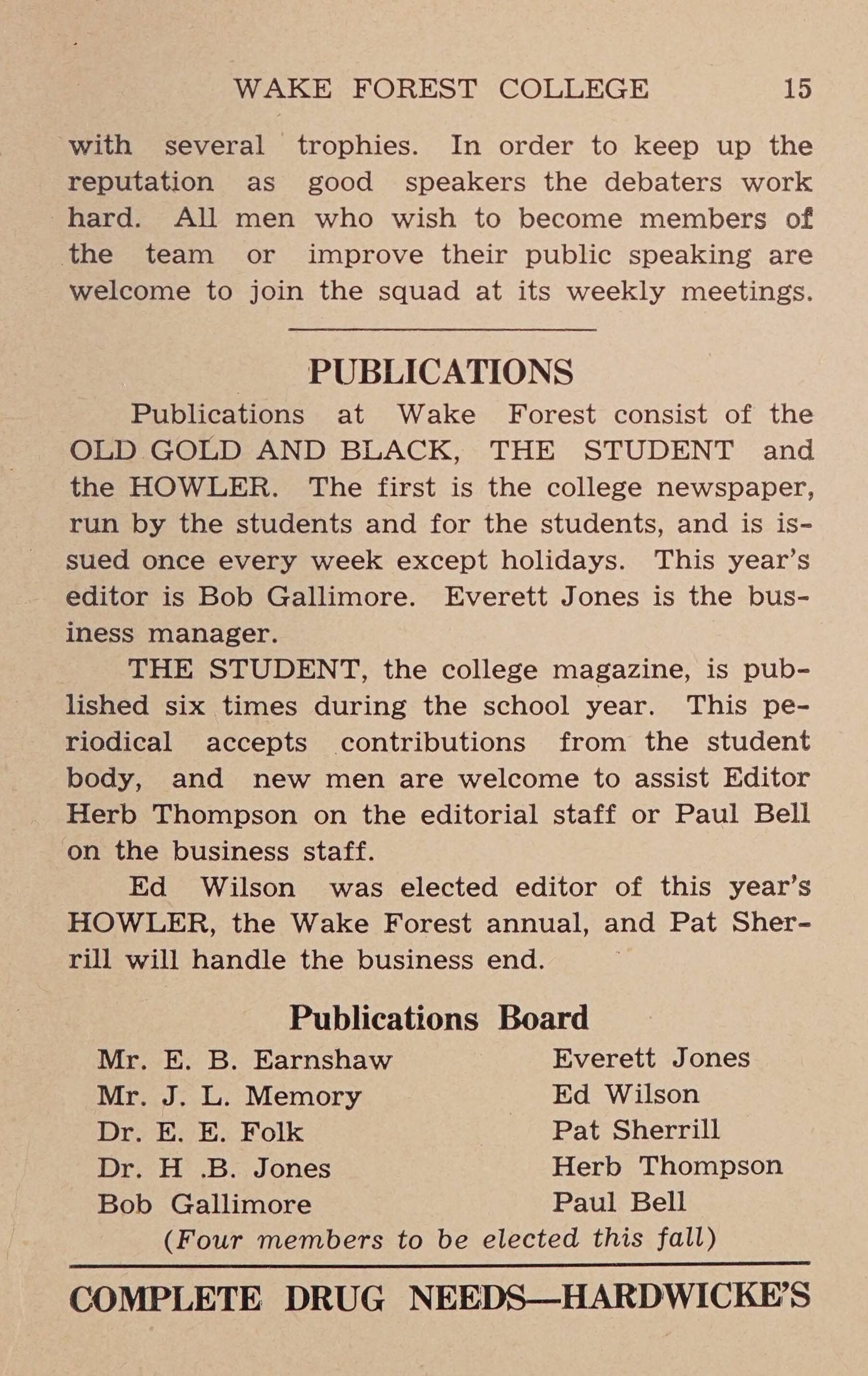Wake Forest College Student Handbook [1942-1943]