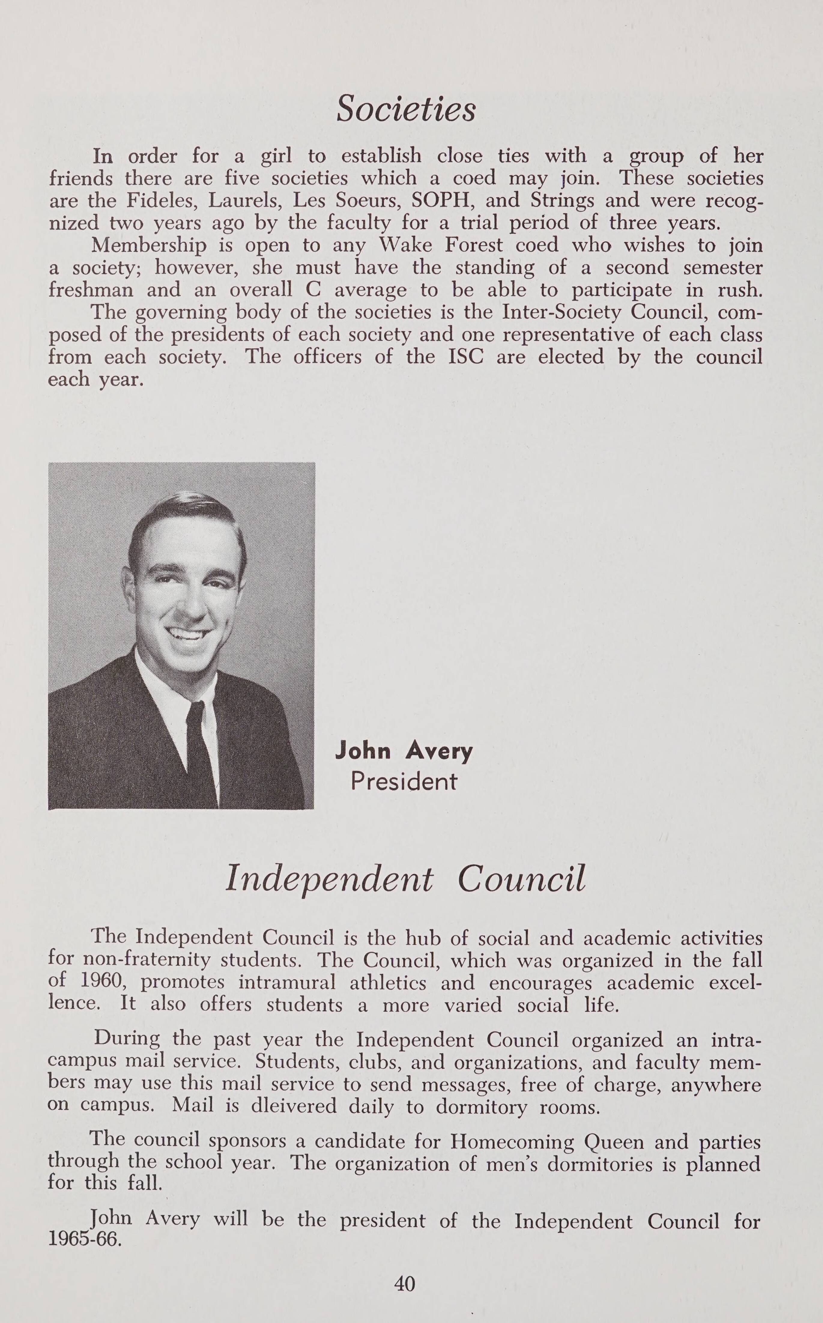 Wake Forest College Student Handbook [1965-1966]