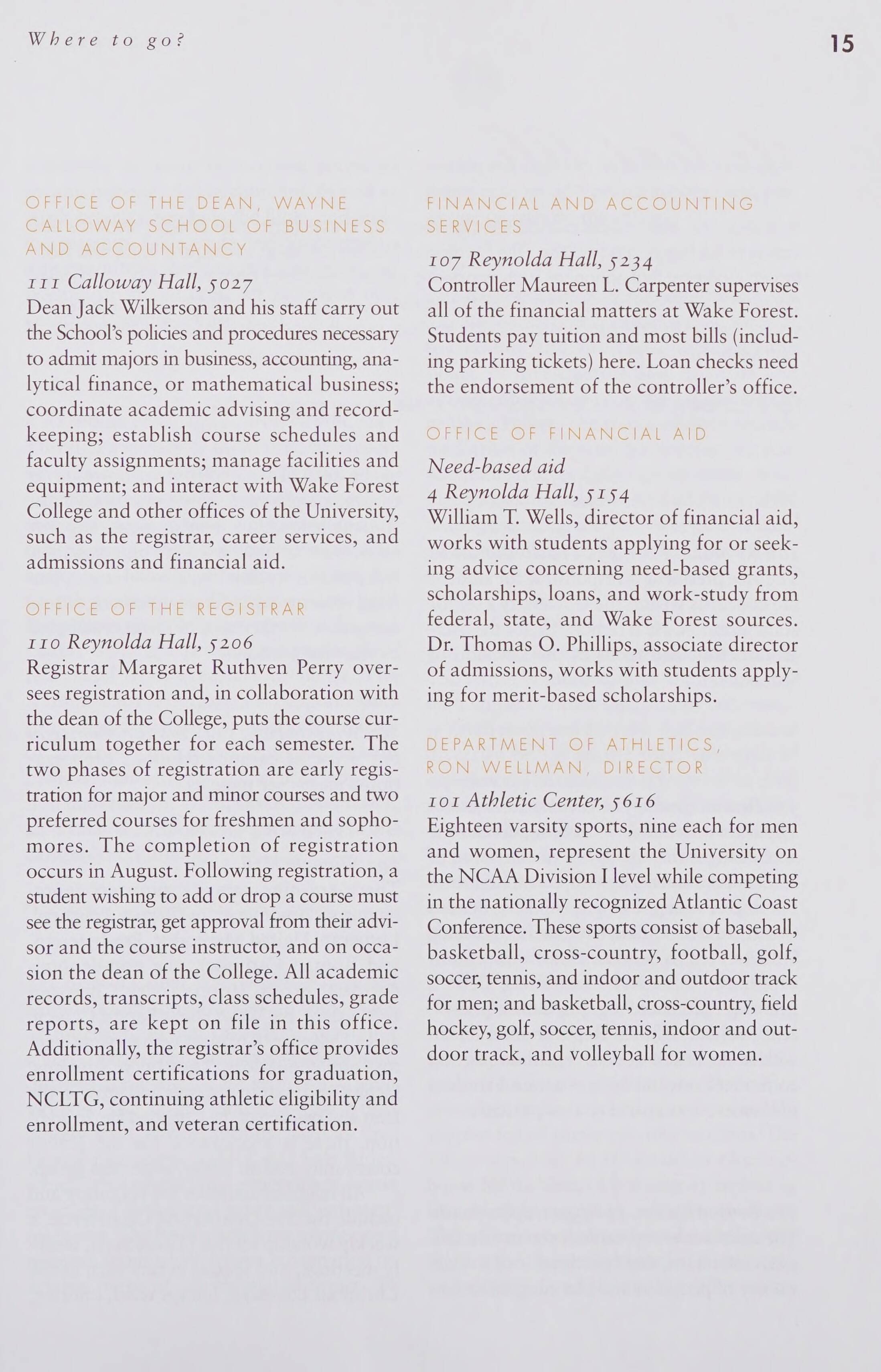 Wake Forest University Student Handbook [1998-1999]