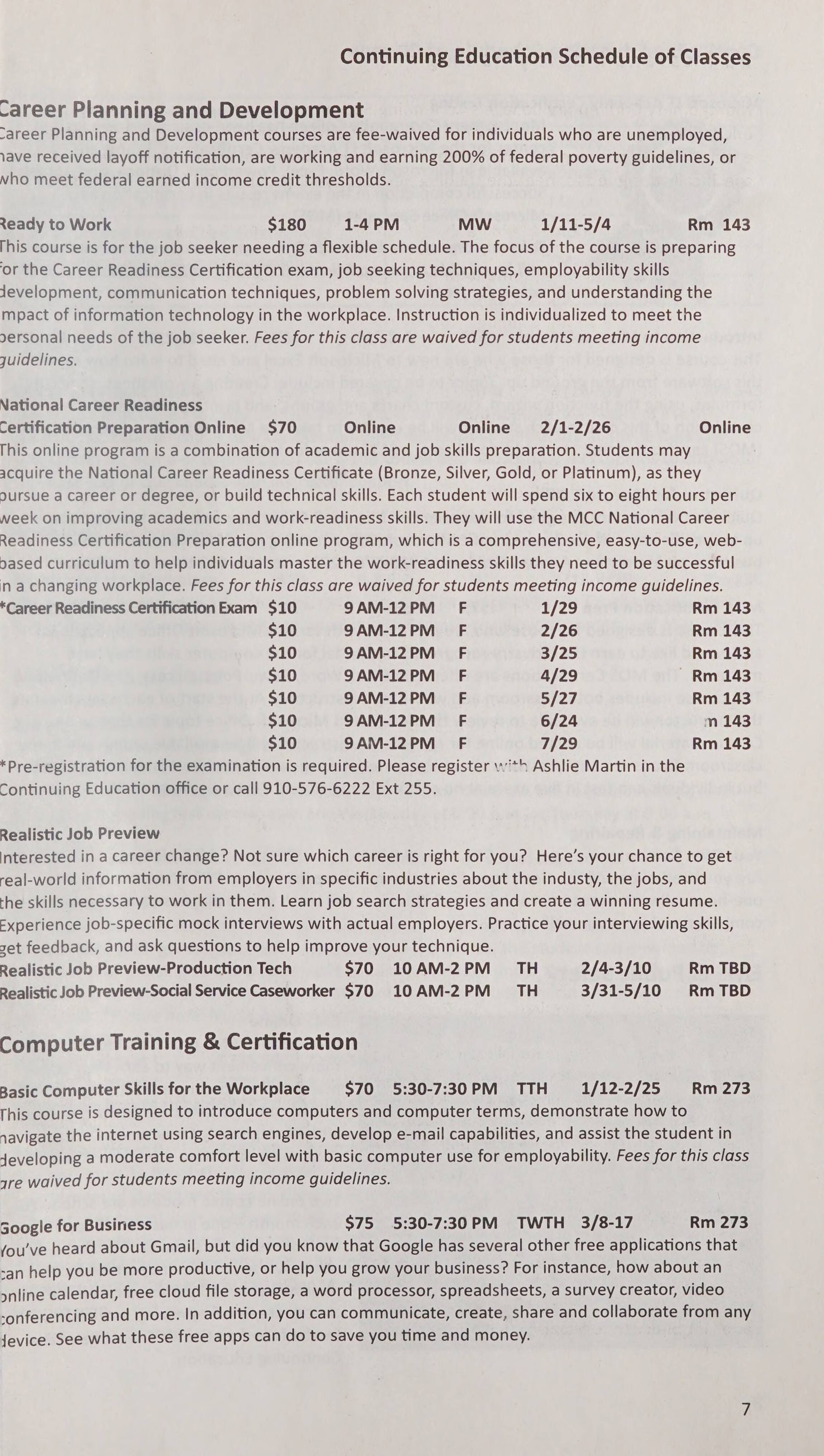 Montgomery Community College Class Schedule [Spring 2016]