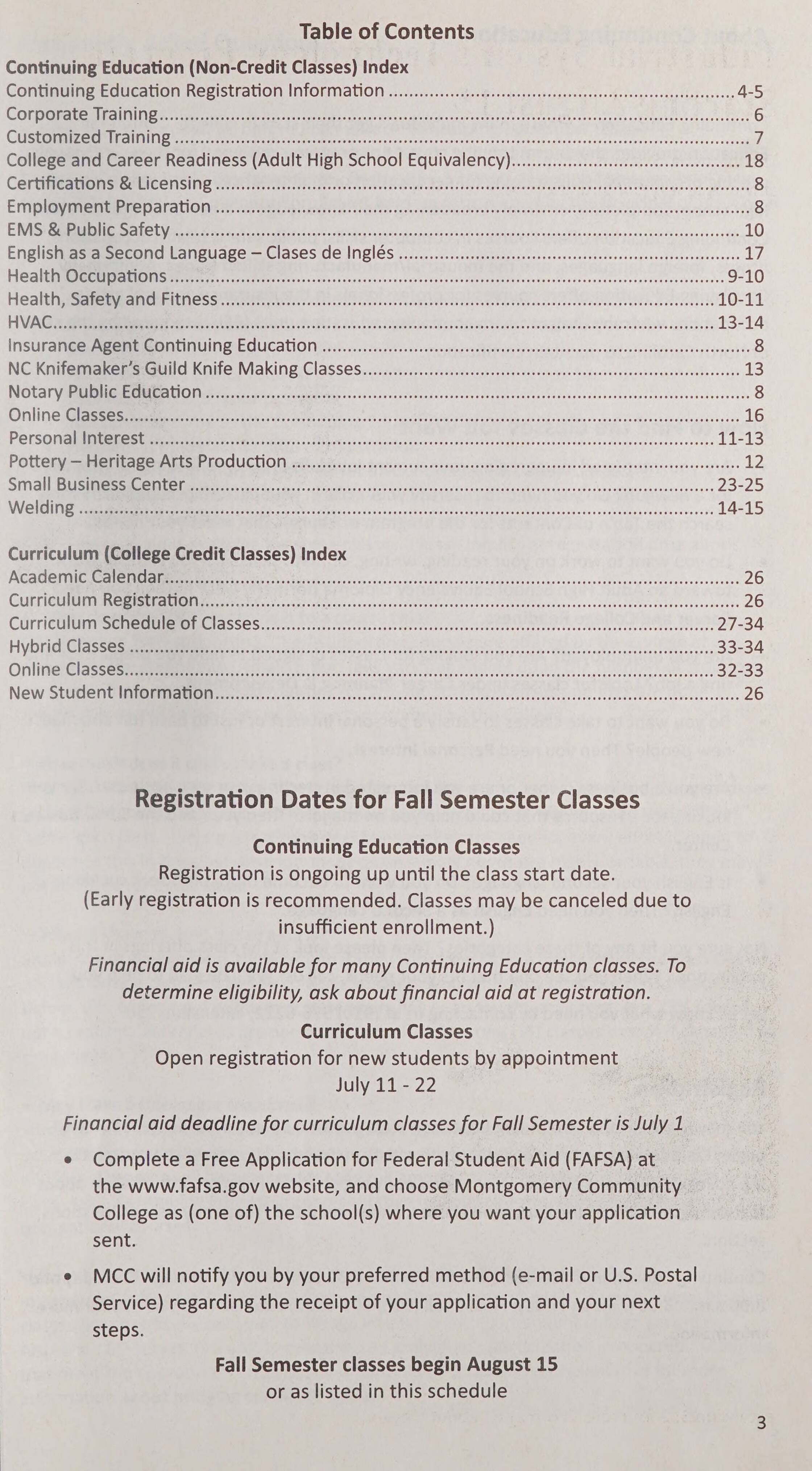 Montgomery Community College Class Schedule [Fall 2016]