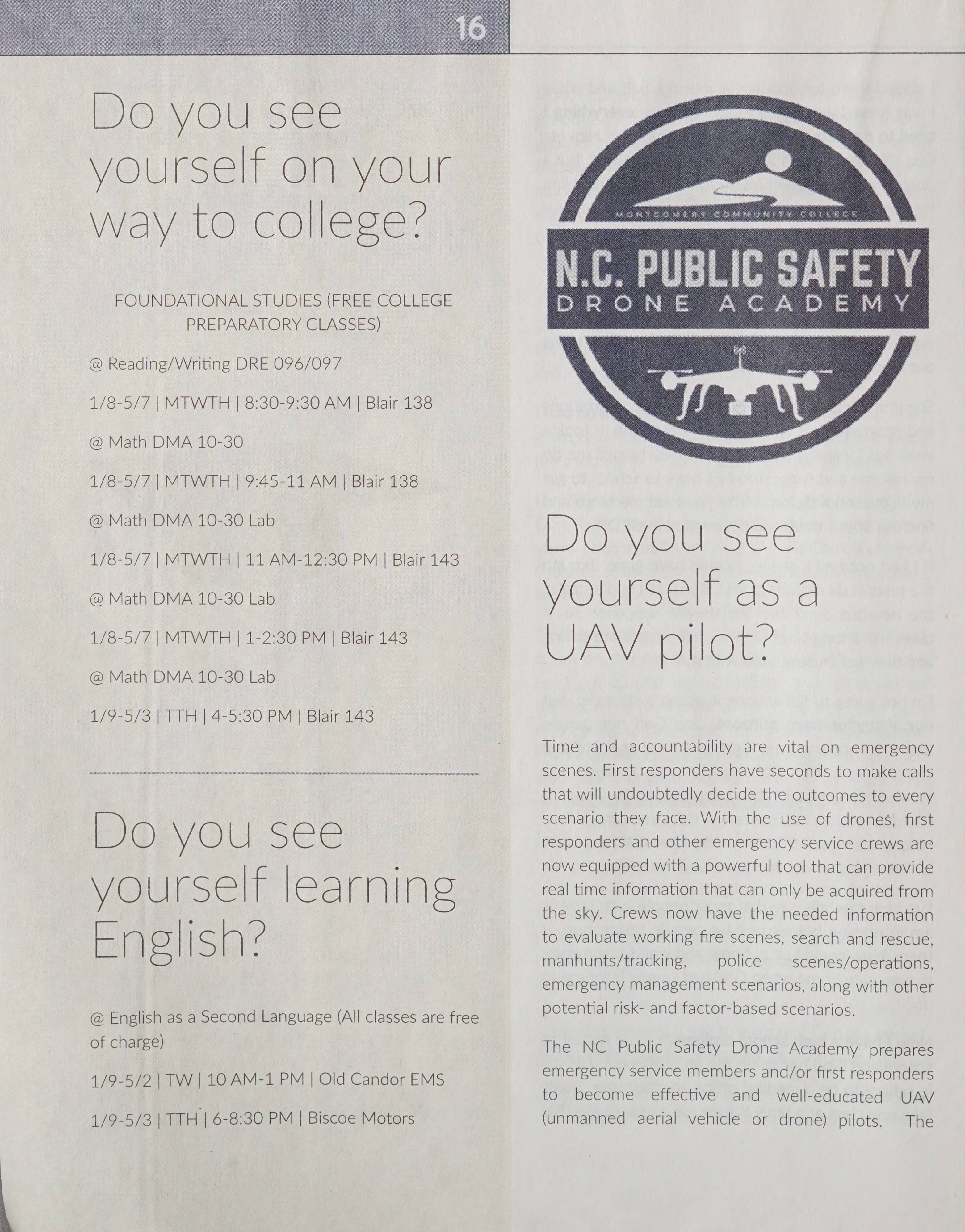 Montgomery Community College Class Schedule [Spring 2018]