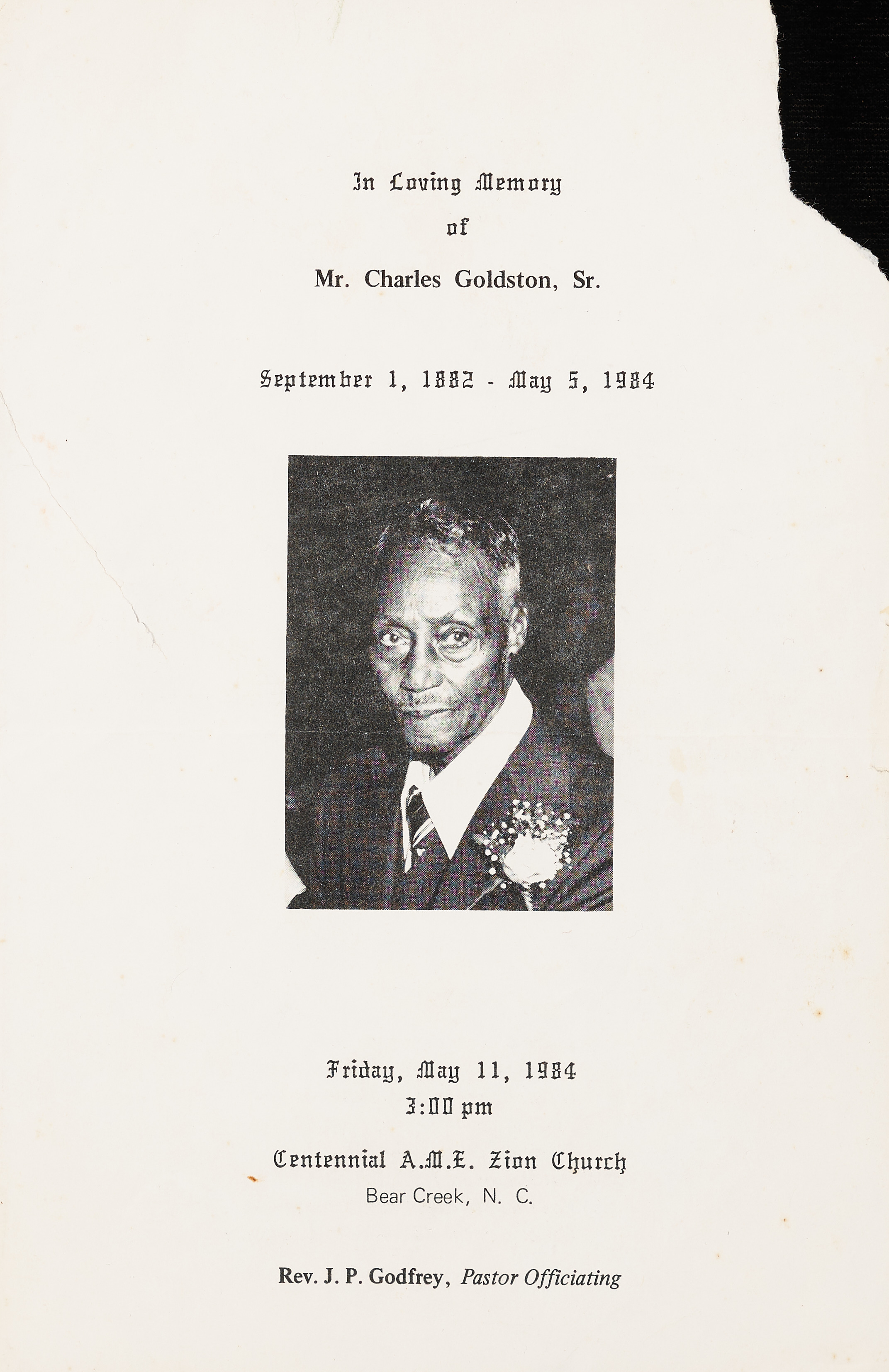In Loving Memory of Mr. Charles Goldston, Sr.