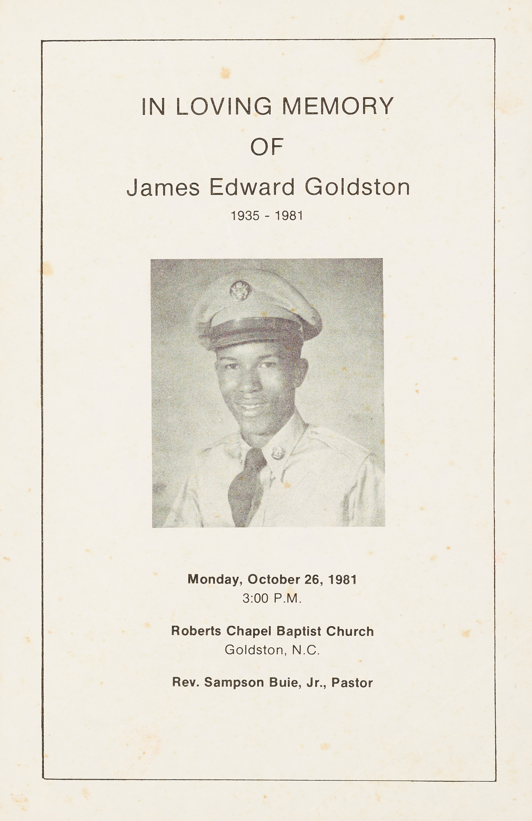 In Loving Memory of James Edward Goldston