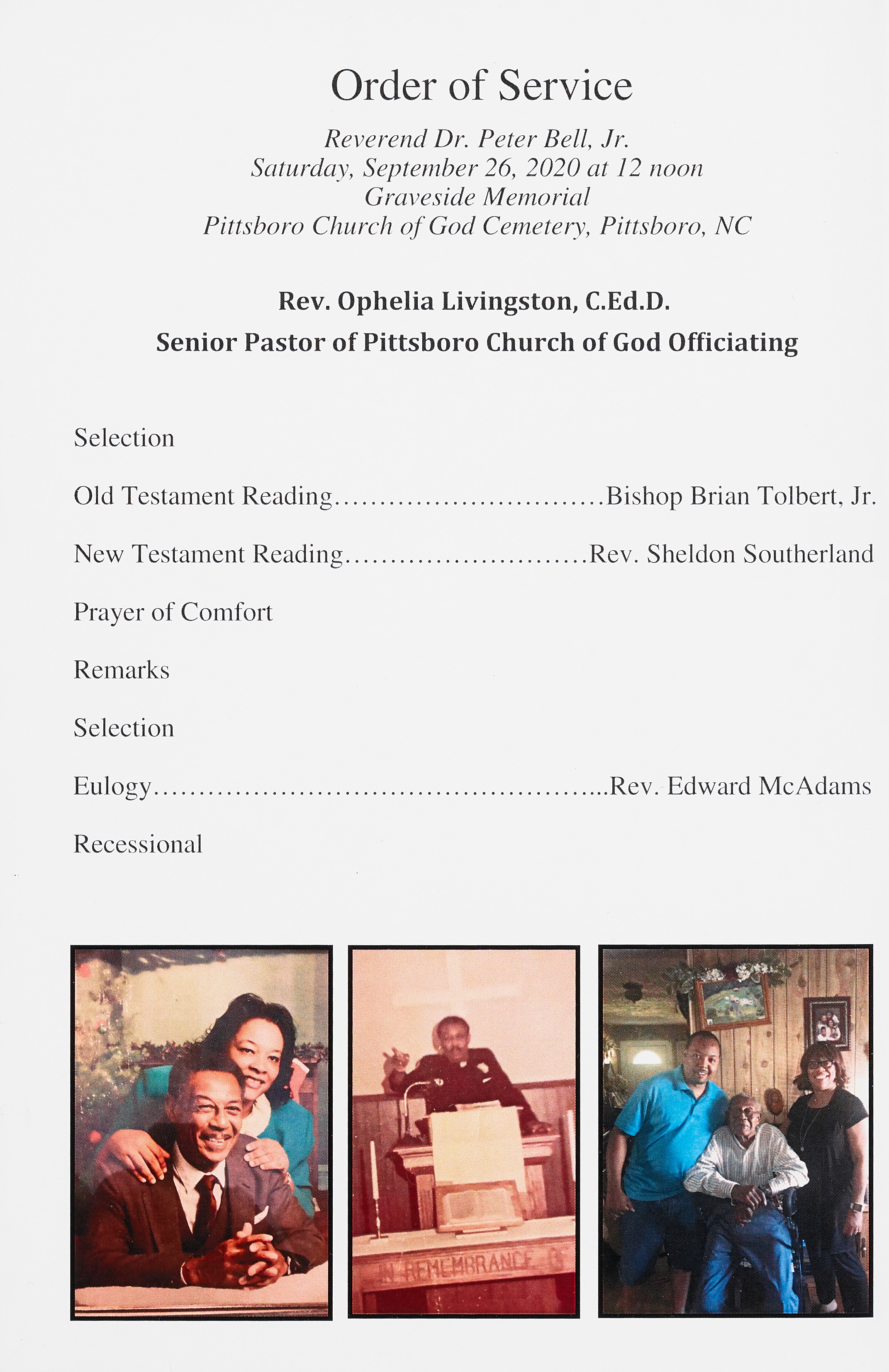 Celebrating the Life and Homegoing of Reverend Dr. Peter Bell, Jr.