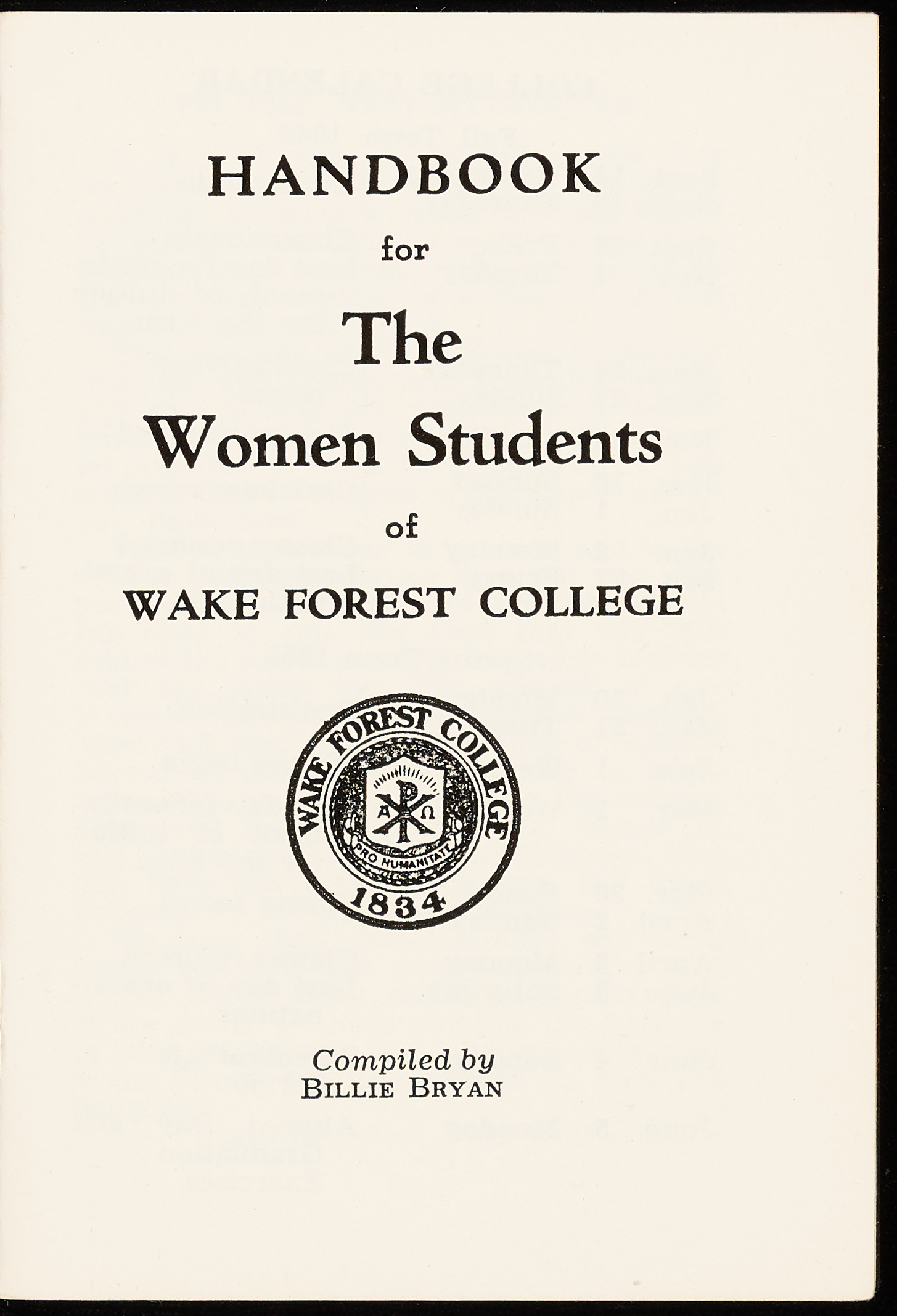 Handbook for the Women Students of Wake Forest College [1949-1950]