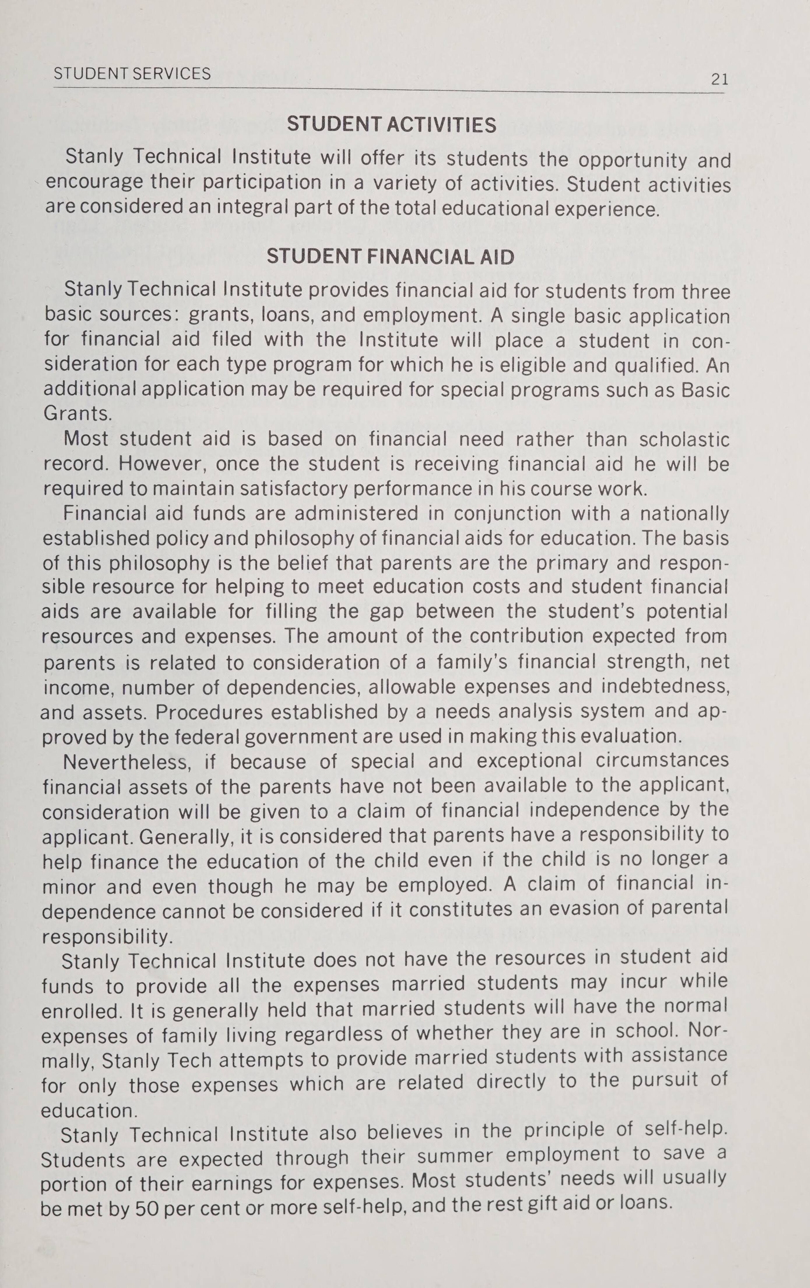 Stanly Technical Institute Catalog [1974-1976]