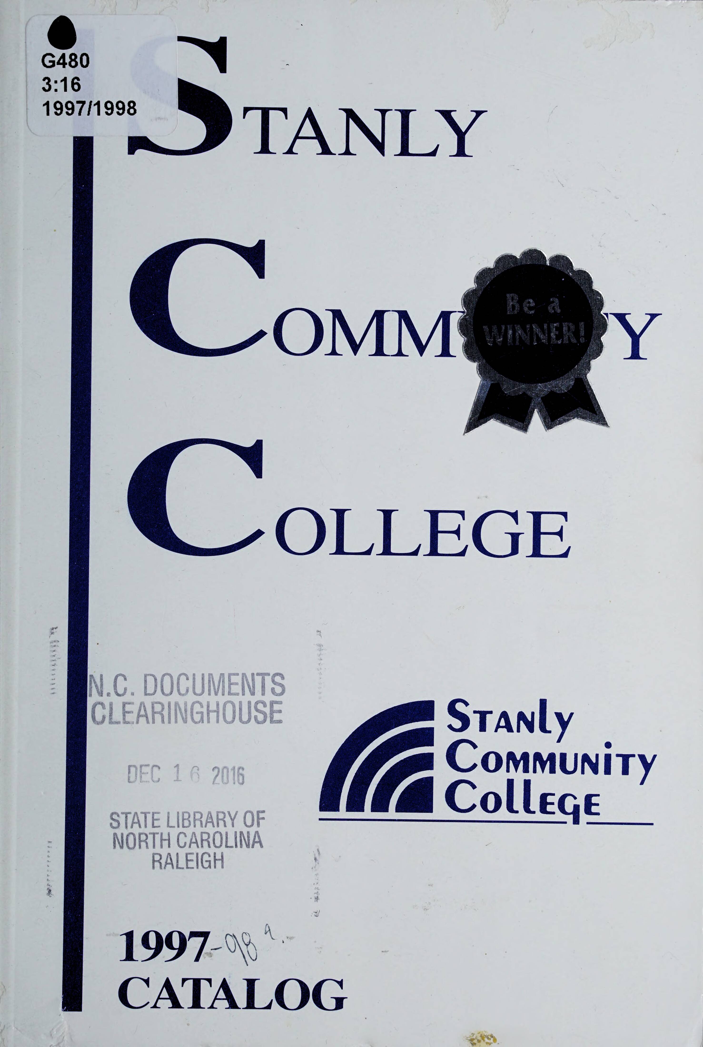 Stanly Community College Catalog [1997-1998]
