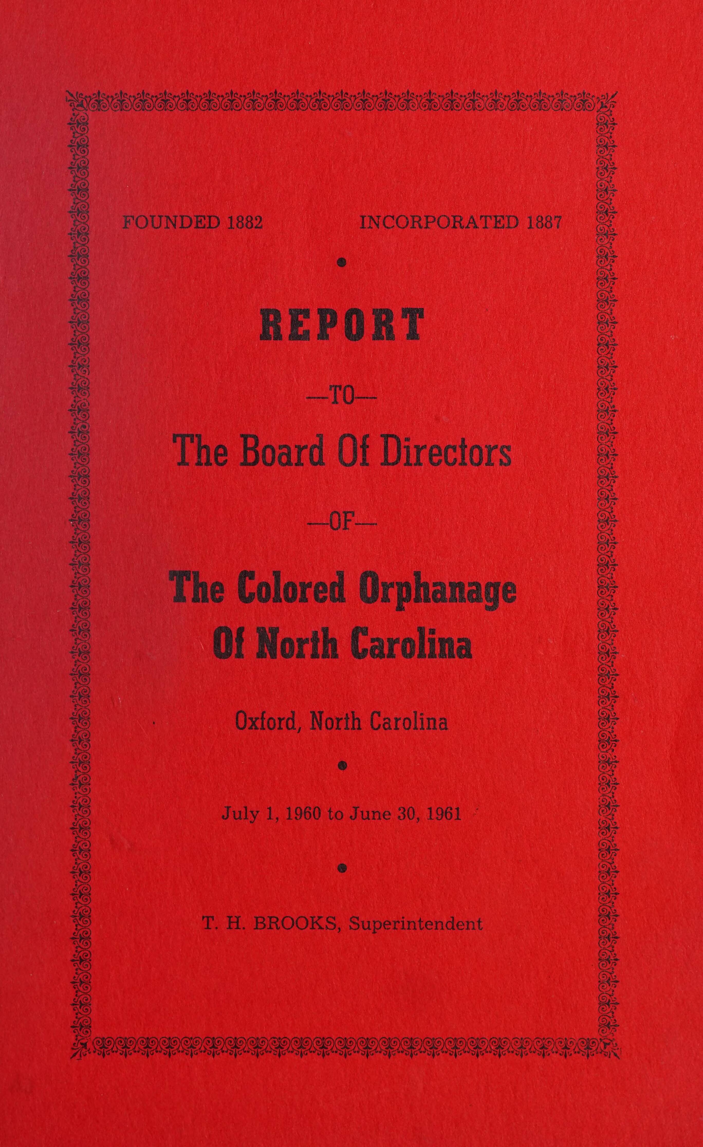 Report to The Board of Directors of The Colored Orphanage of North ...