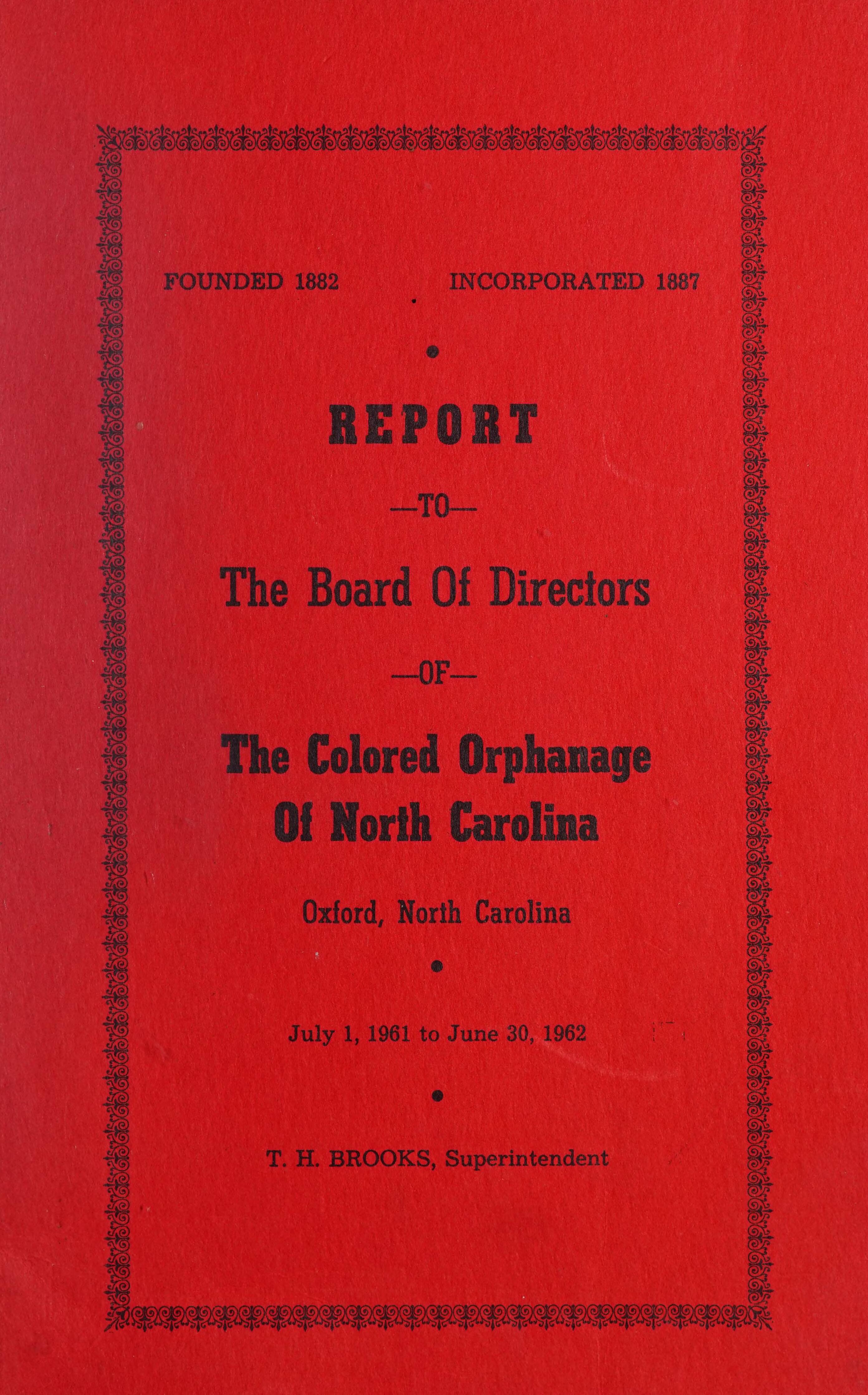 Report to The Board of Directors of The Colored Orphanage of North ...