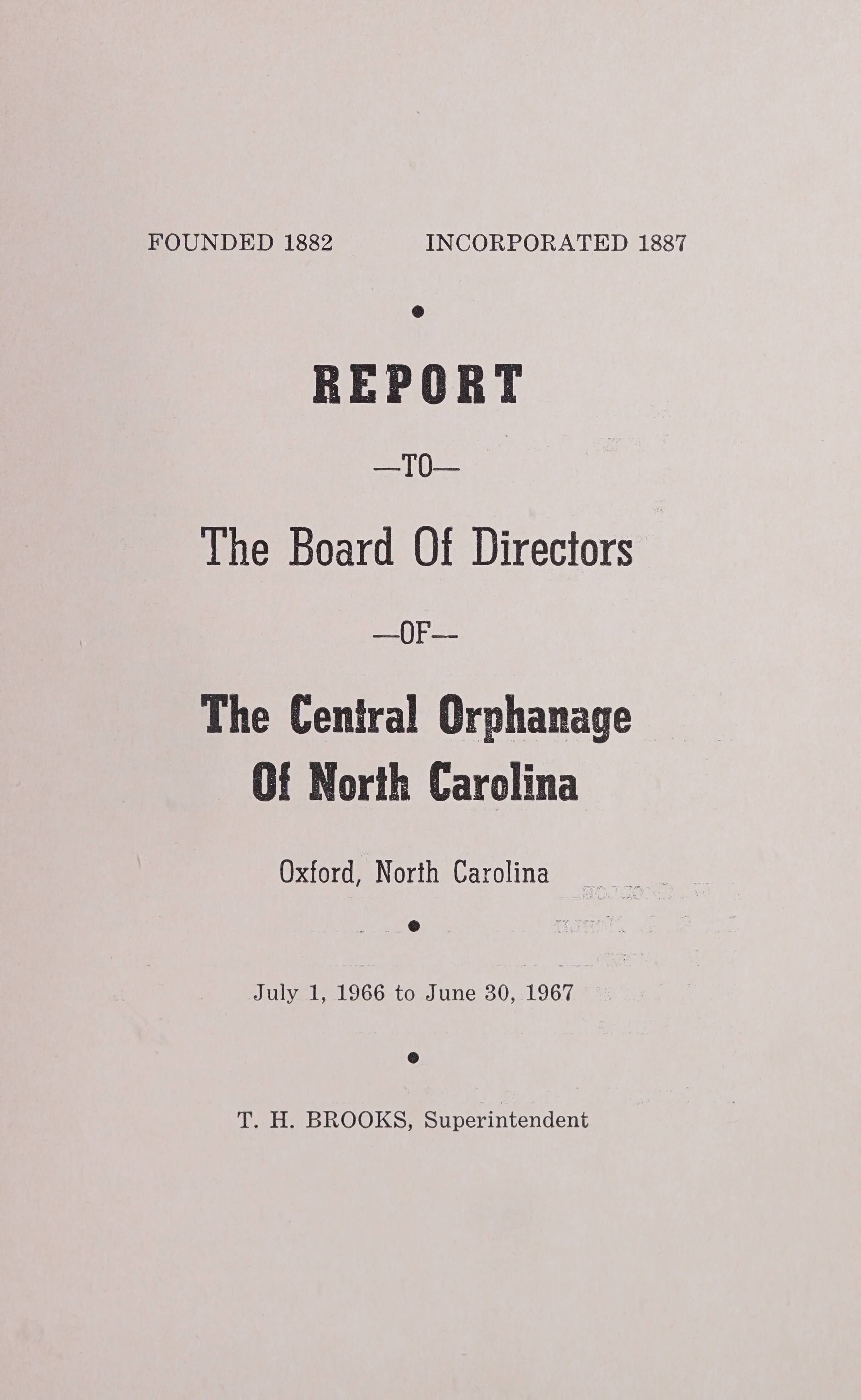 Report to The Board of Directors of The Central Orphanage of North ...
