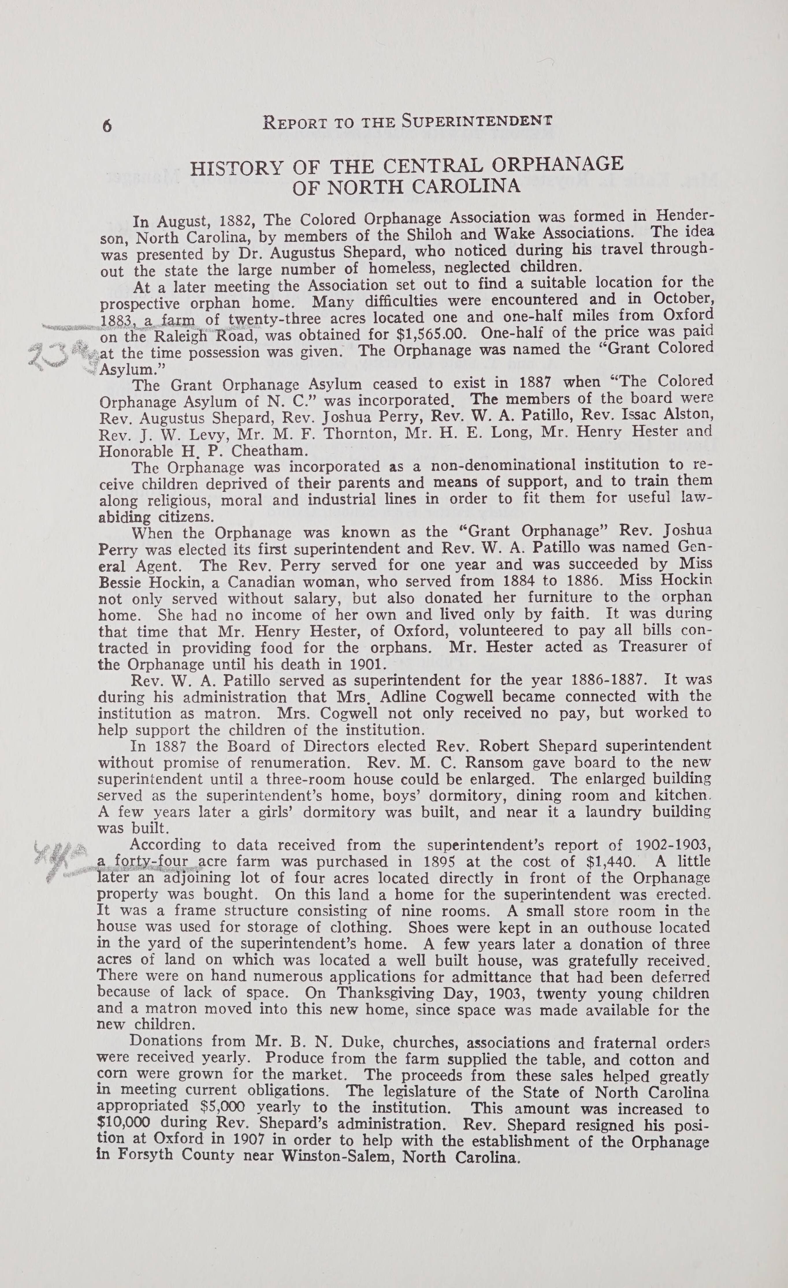 The Central Orphanage of North Carolina Report to The Board of ...