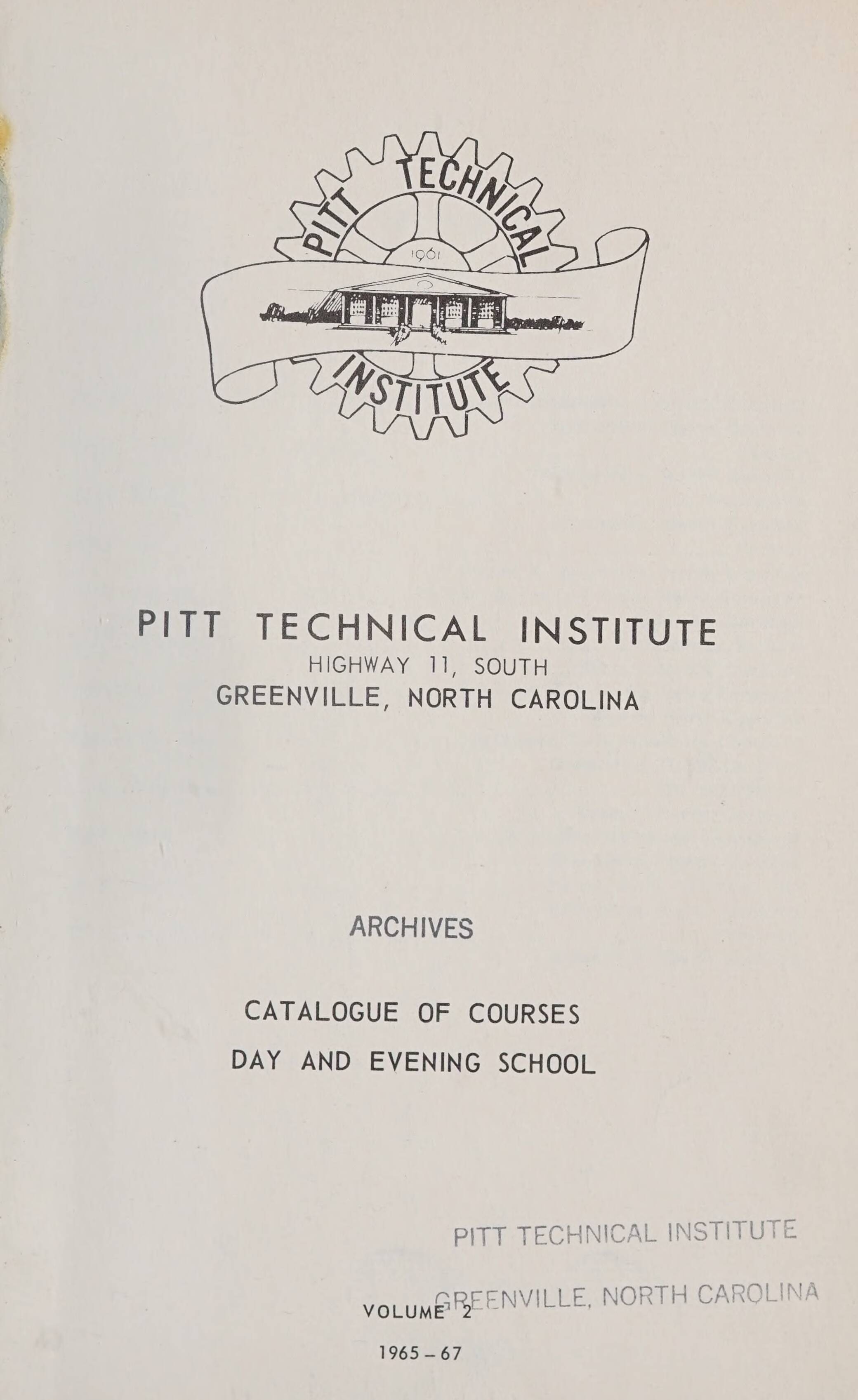 Pitt Technical Institute Catalogue [1965-1967]