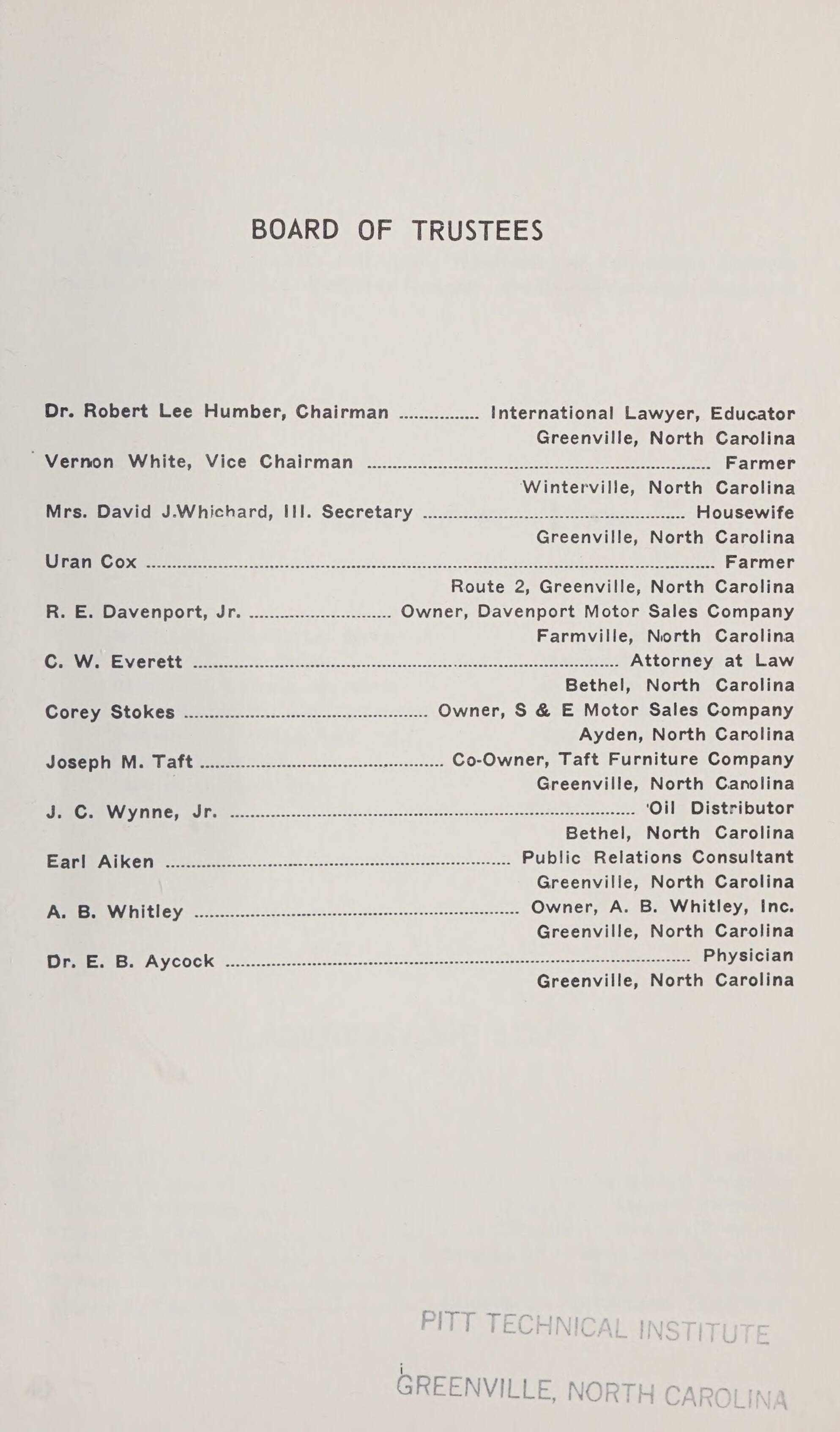 Pitt Technical Institute Catalogue [1965-1967]