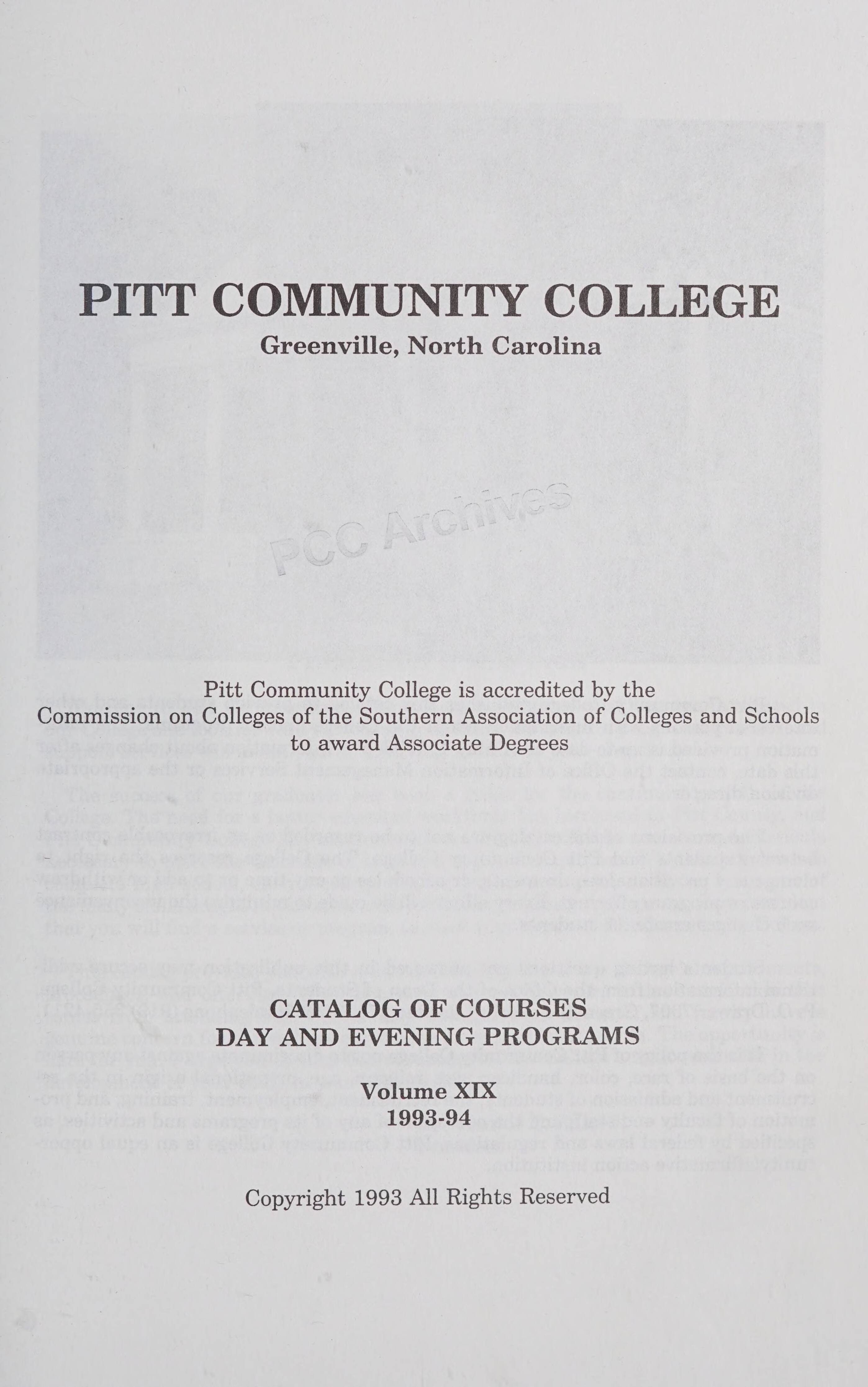 Pitt Community College General Catalog [1993-1994]