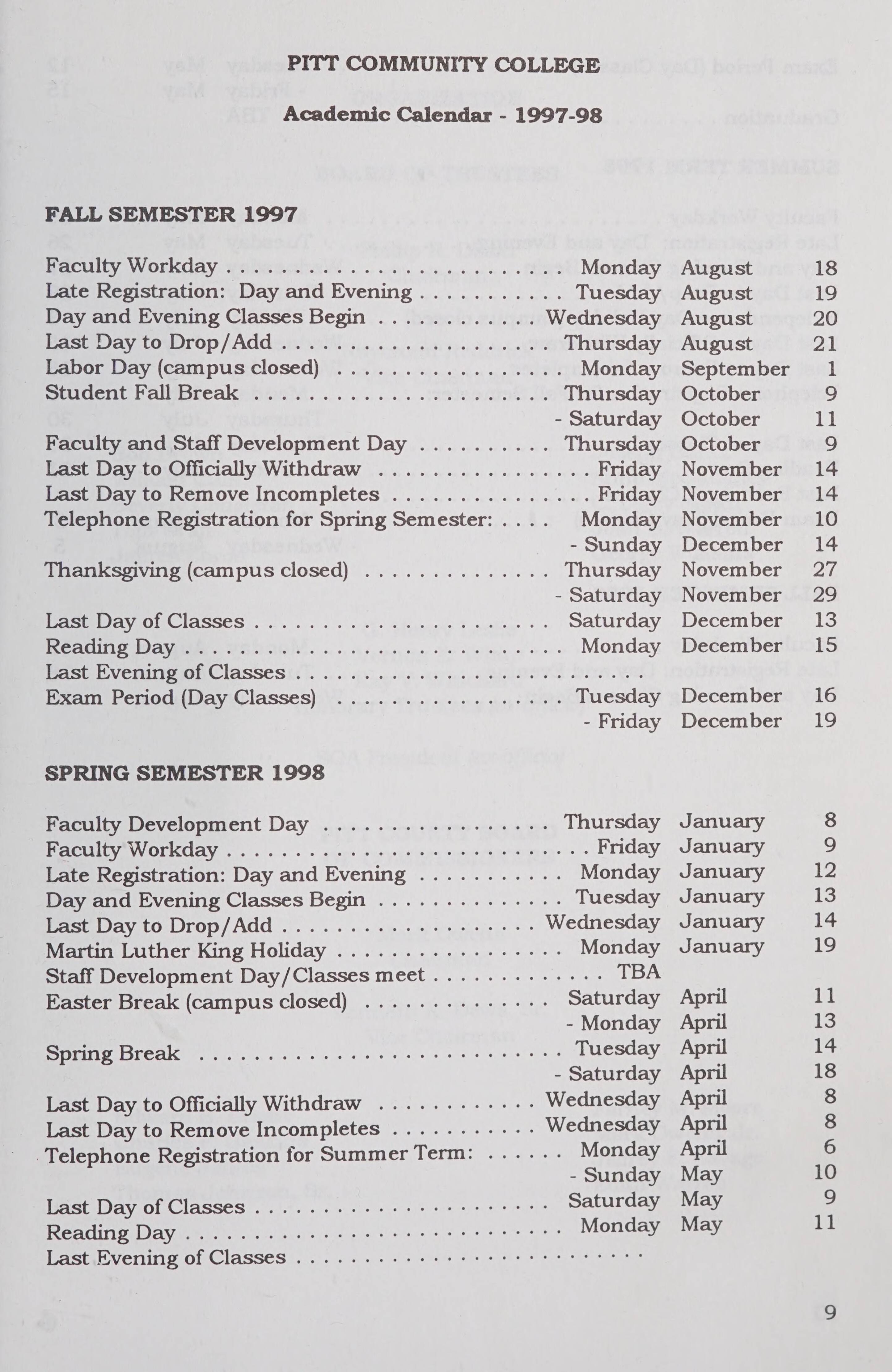 Pitt Community College General Catalog [1997-1998]