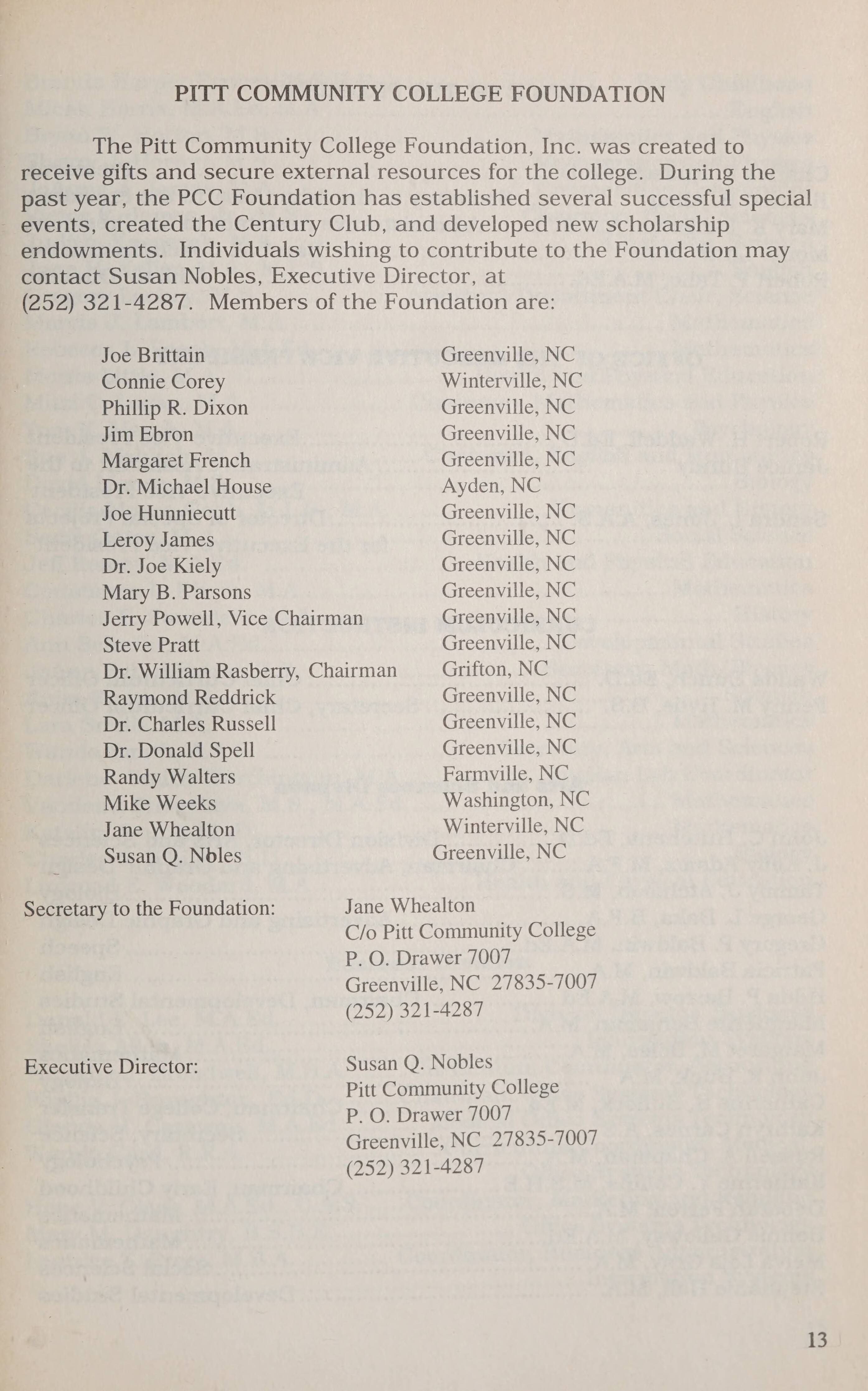 Pitt Community College General Catalog [2000-2001]
