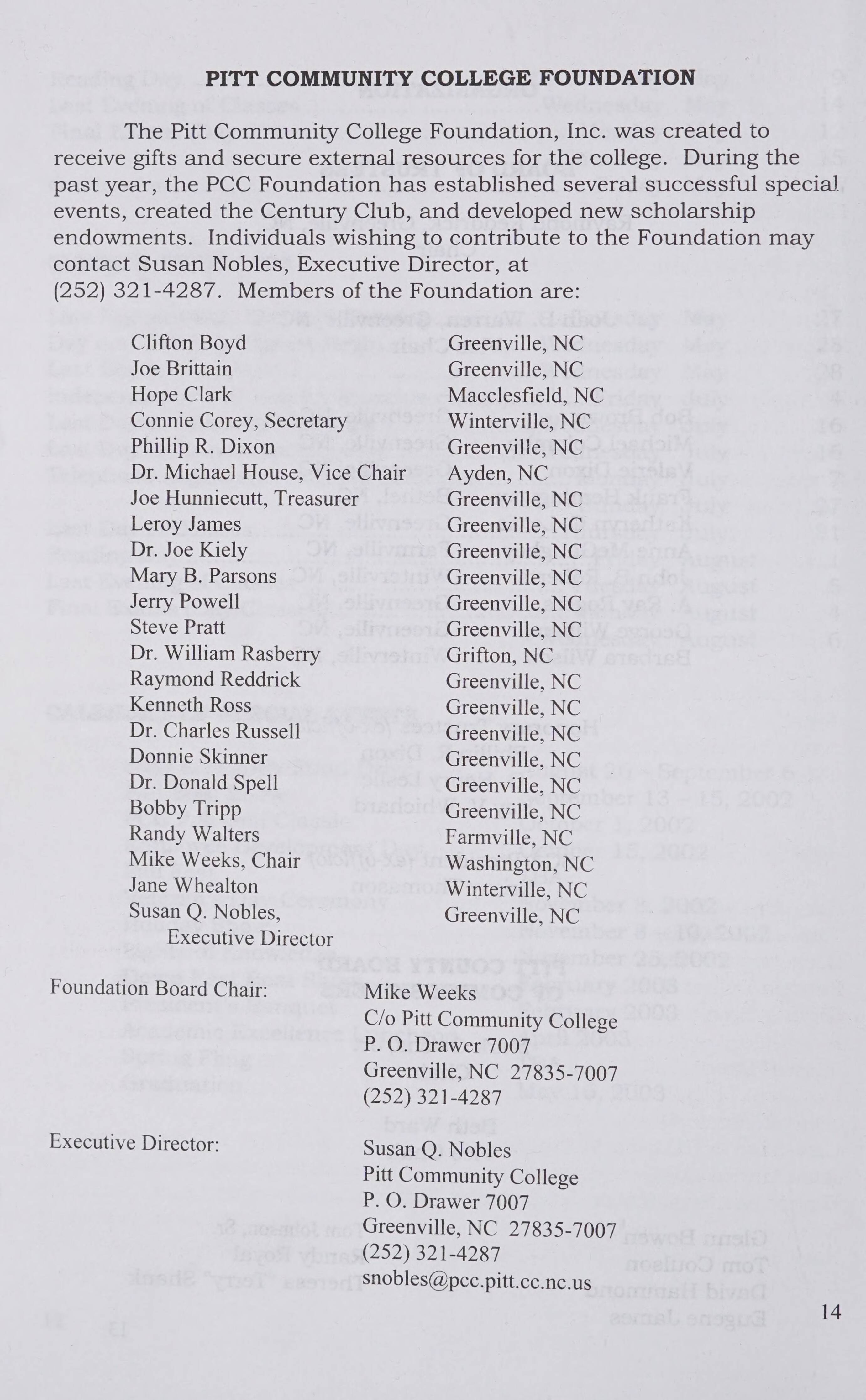 Pitt Community College General Catalog [2002-2003]