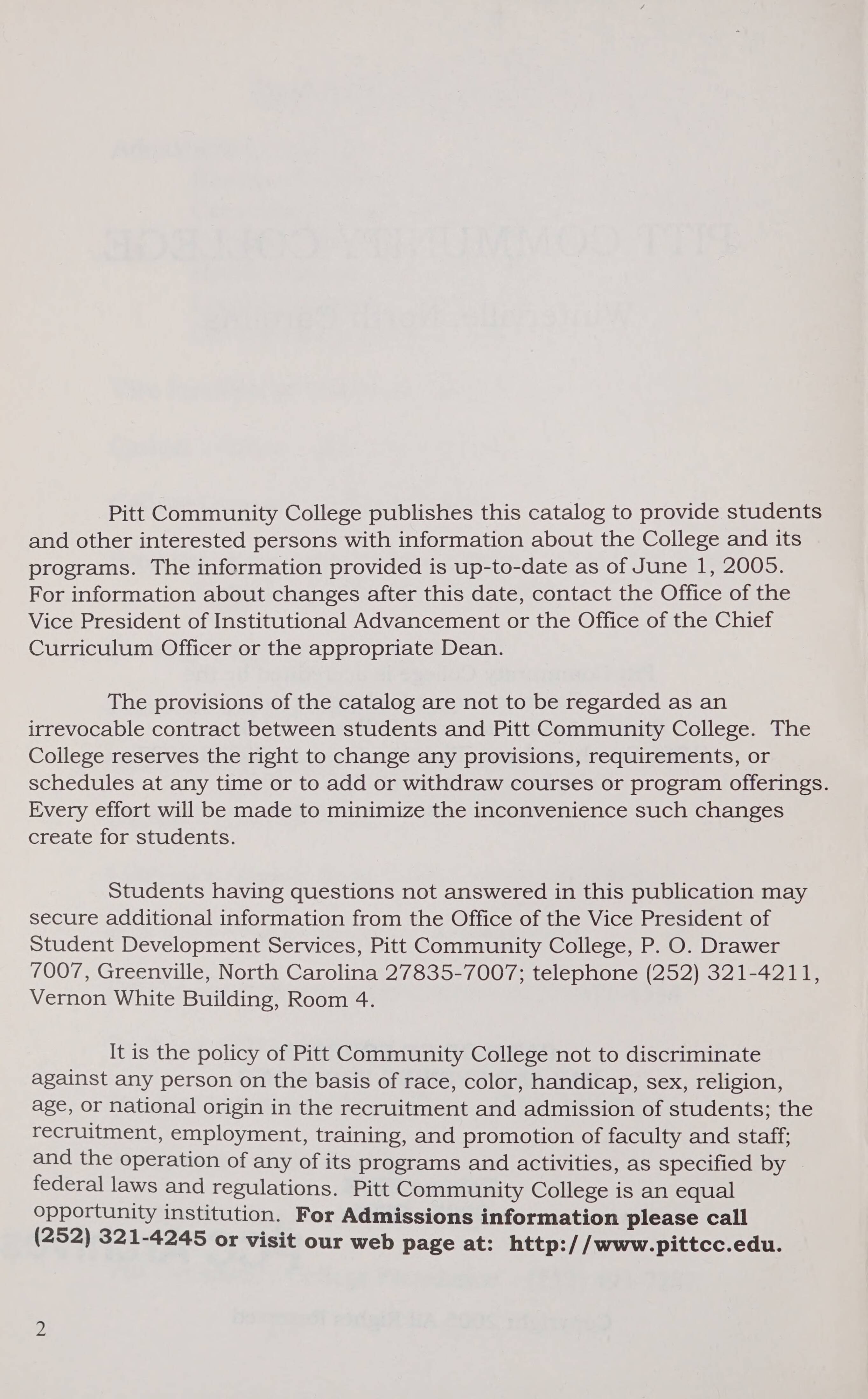 Pitt Community College General Catalog [2005-2006]