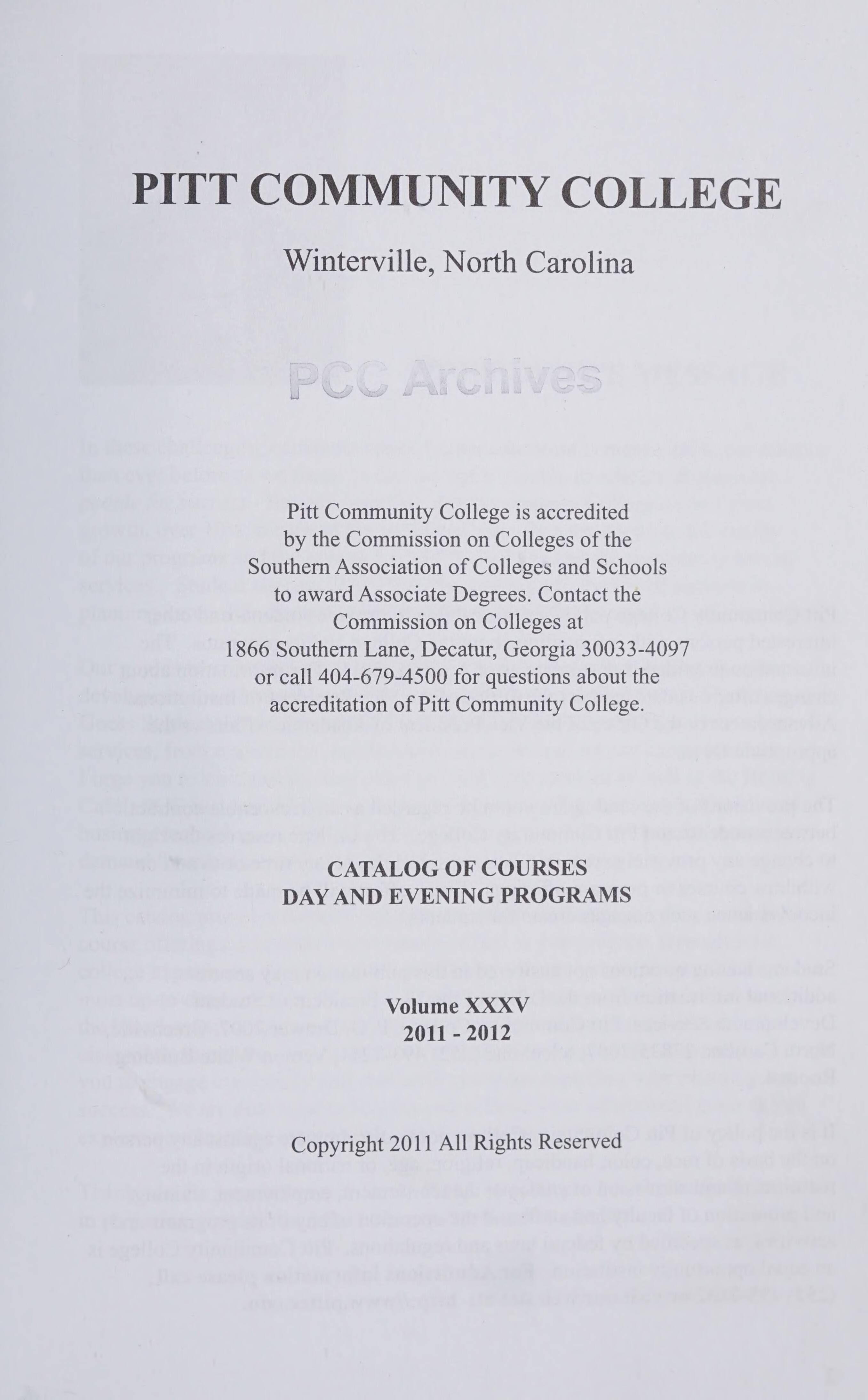 Pitt Community College General Catalog [2011-2012]