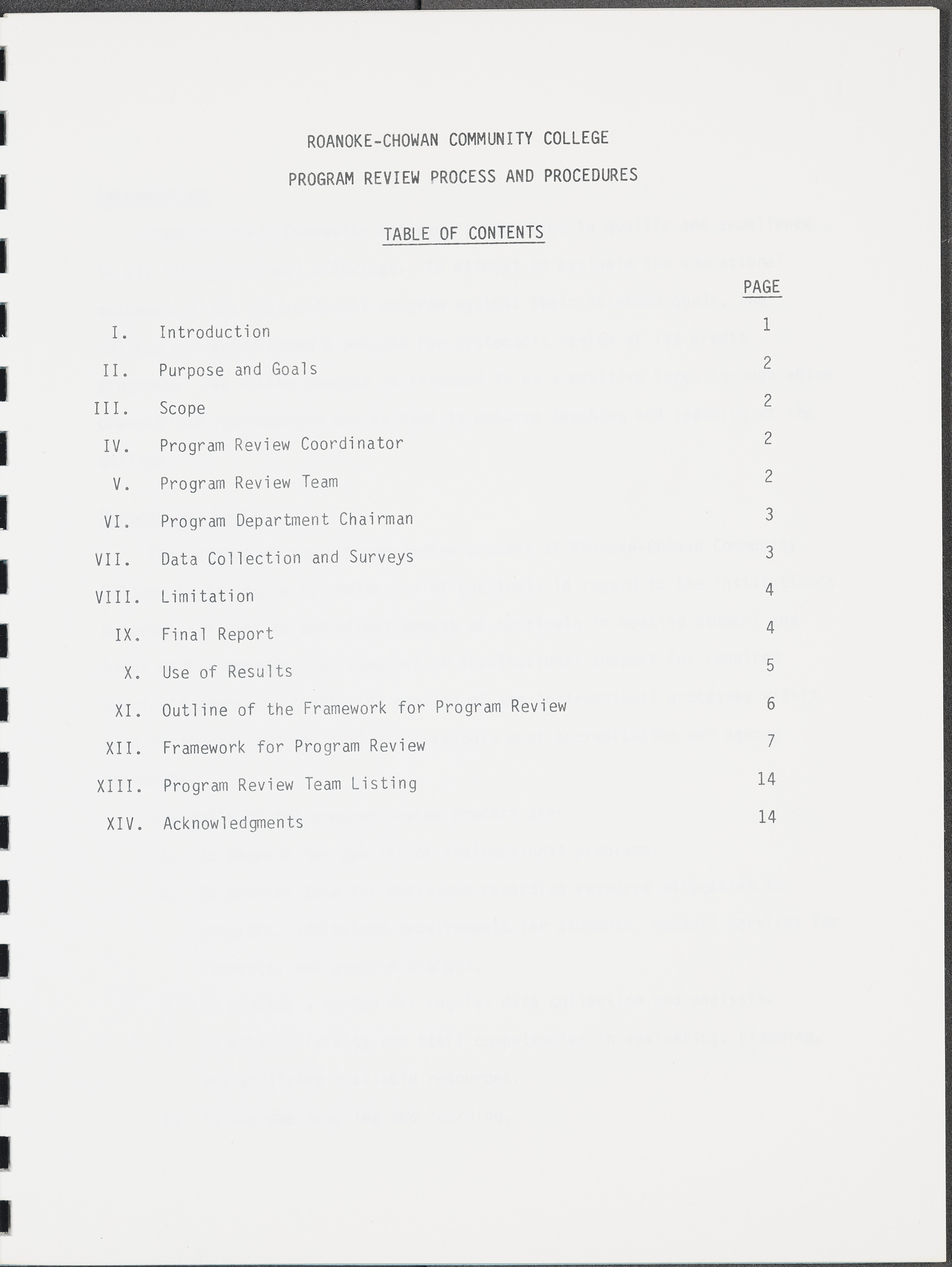 Program Review Framework [September 1988]