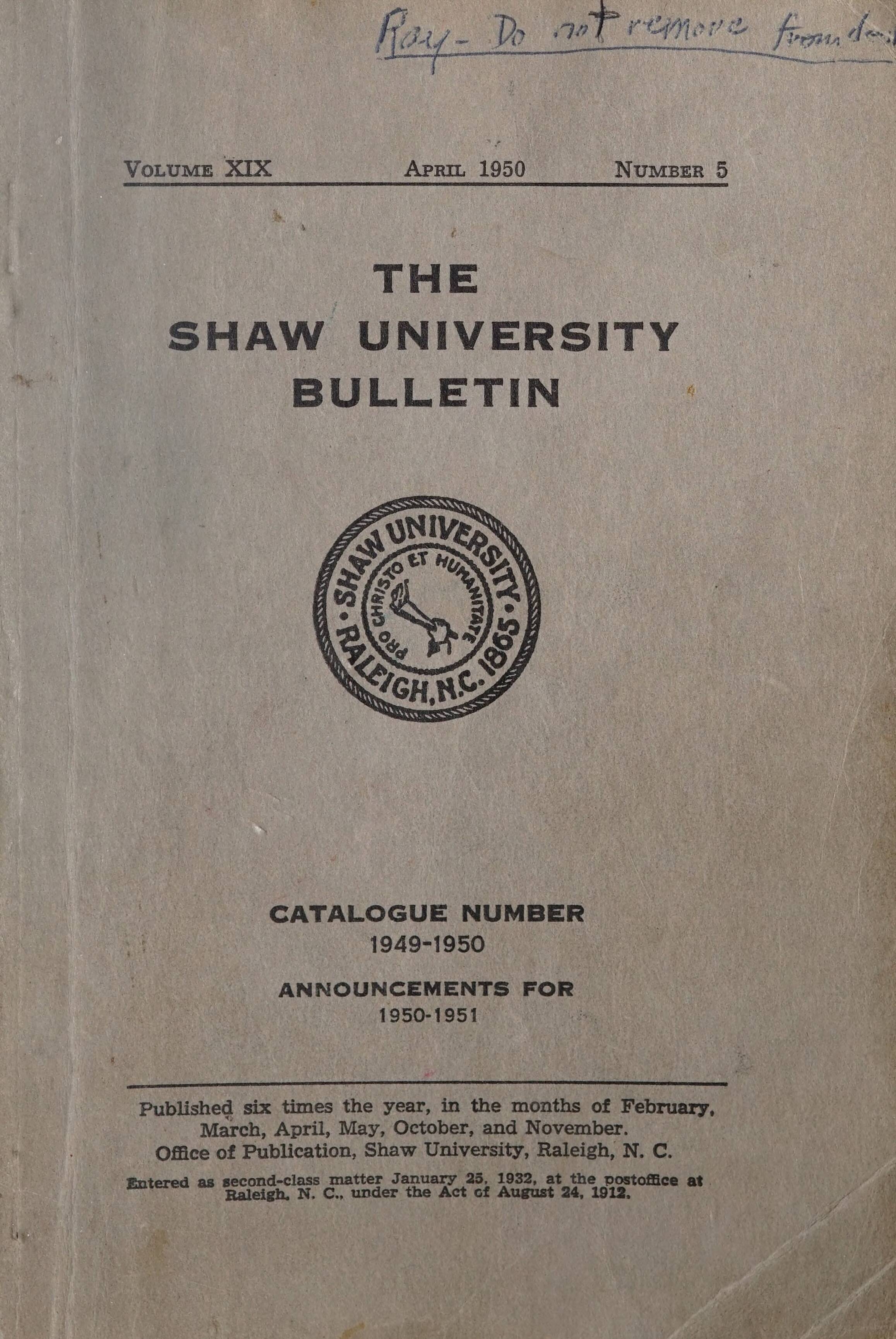 The Shaw University Bulletin and Catalogue [1949-1950]