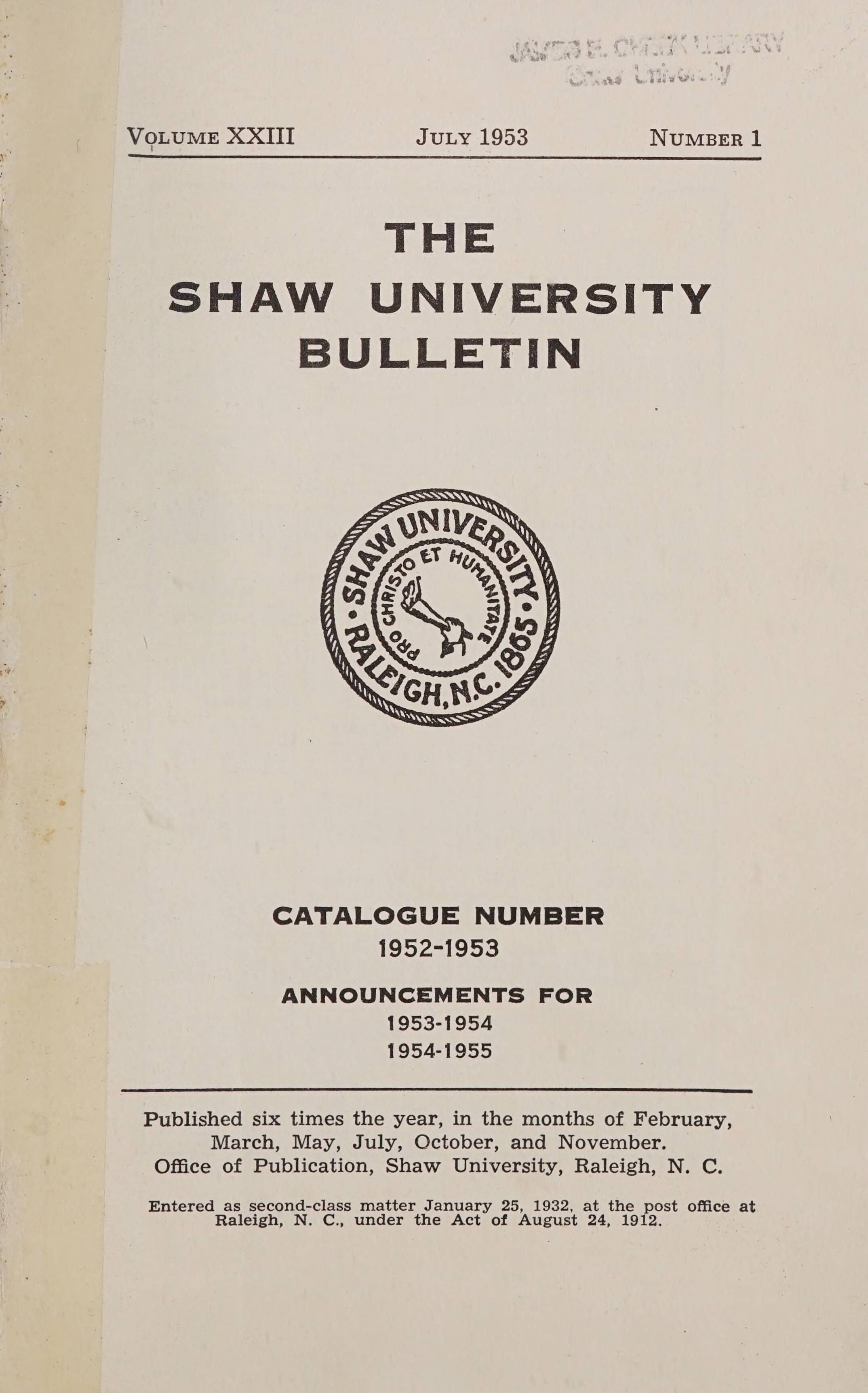 Shaw University Bulletin [1952-1953]