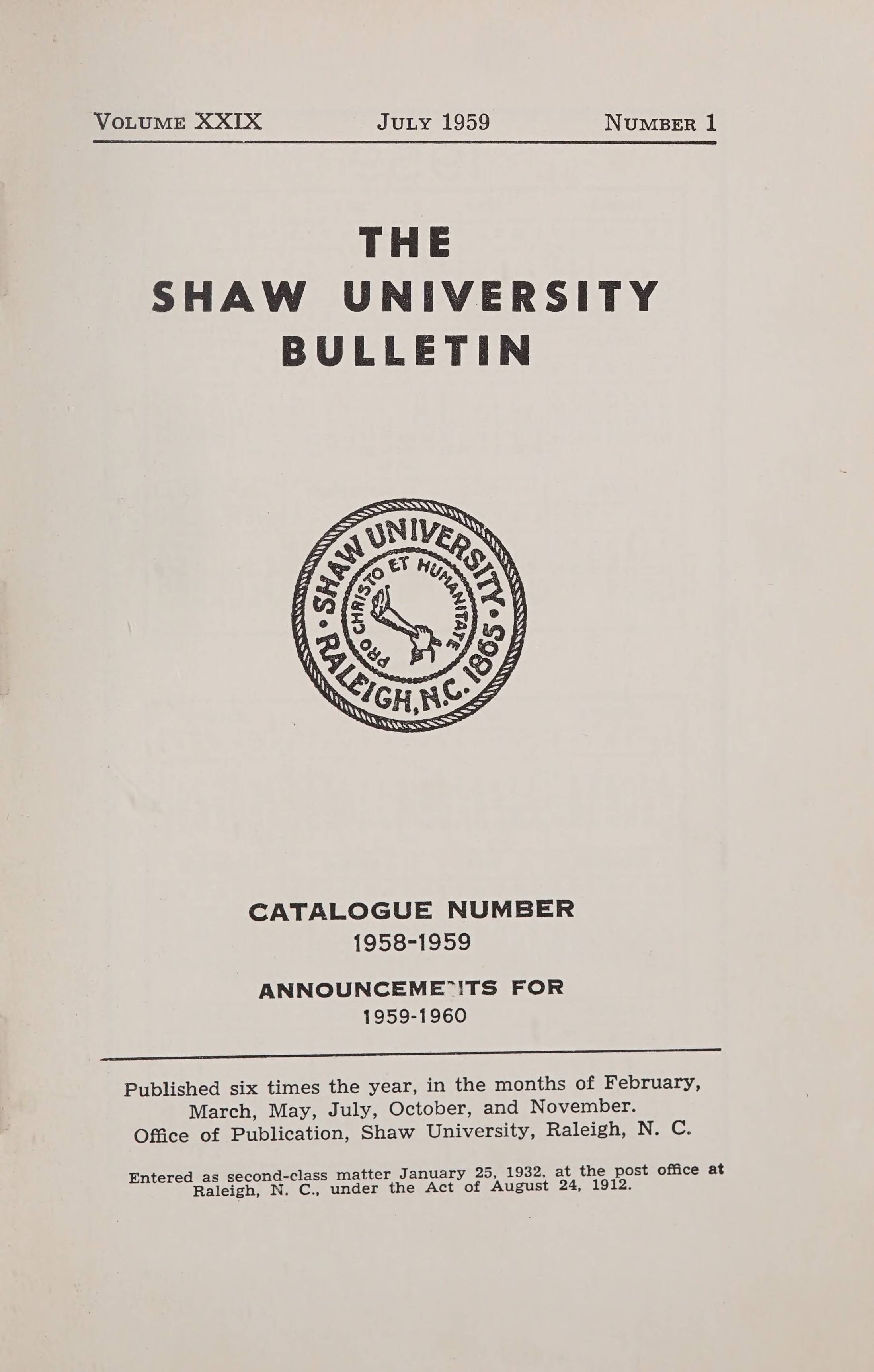 Shaw University Bulletin [1958-1959]