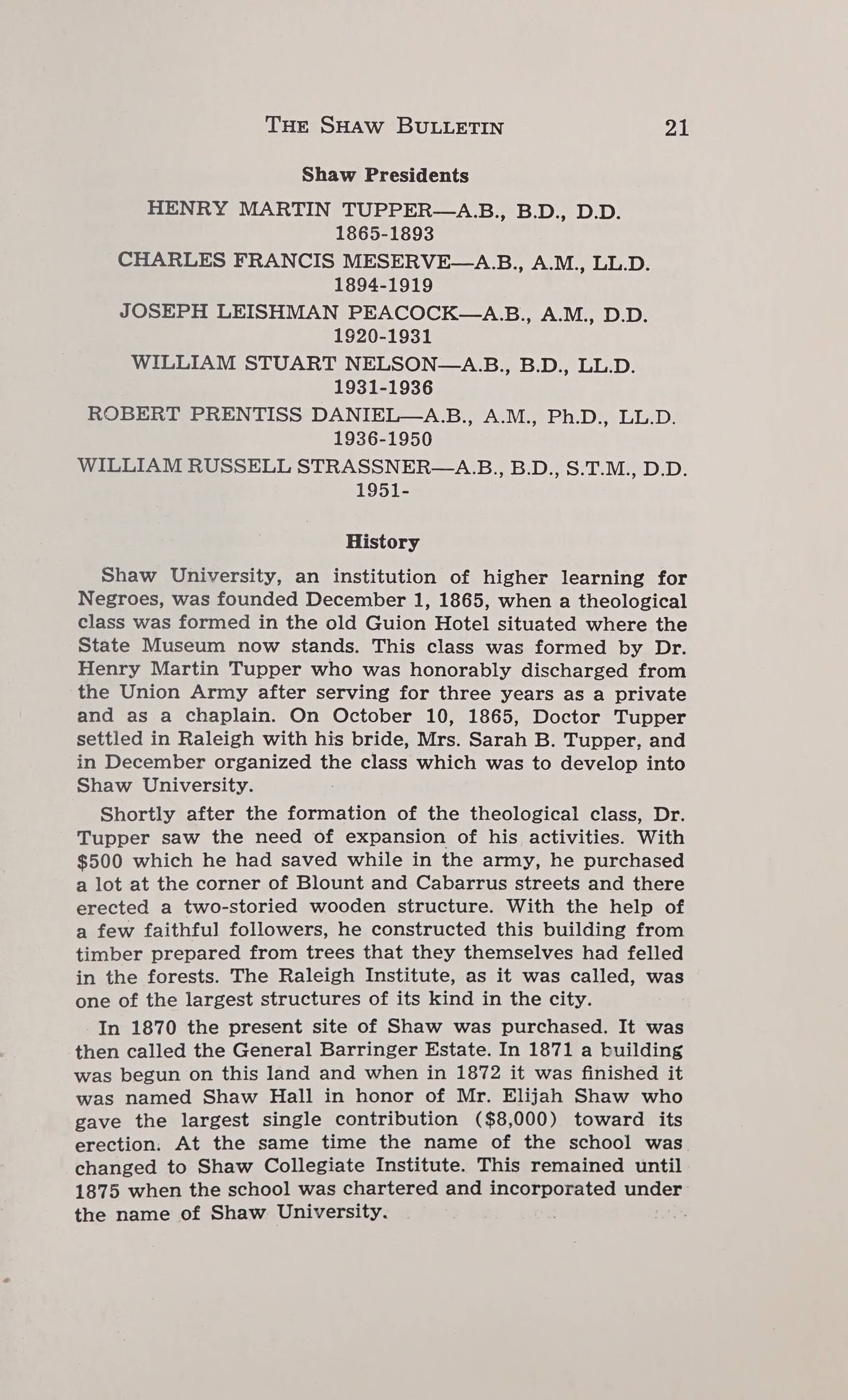 Shaw University Bulletin [1958-1959]