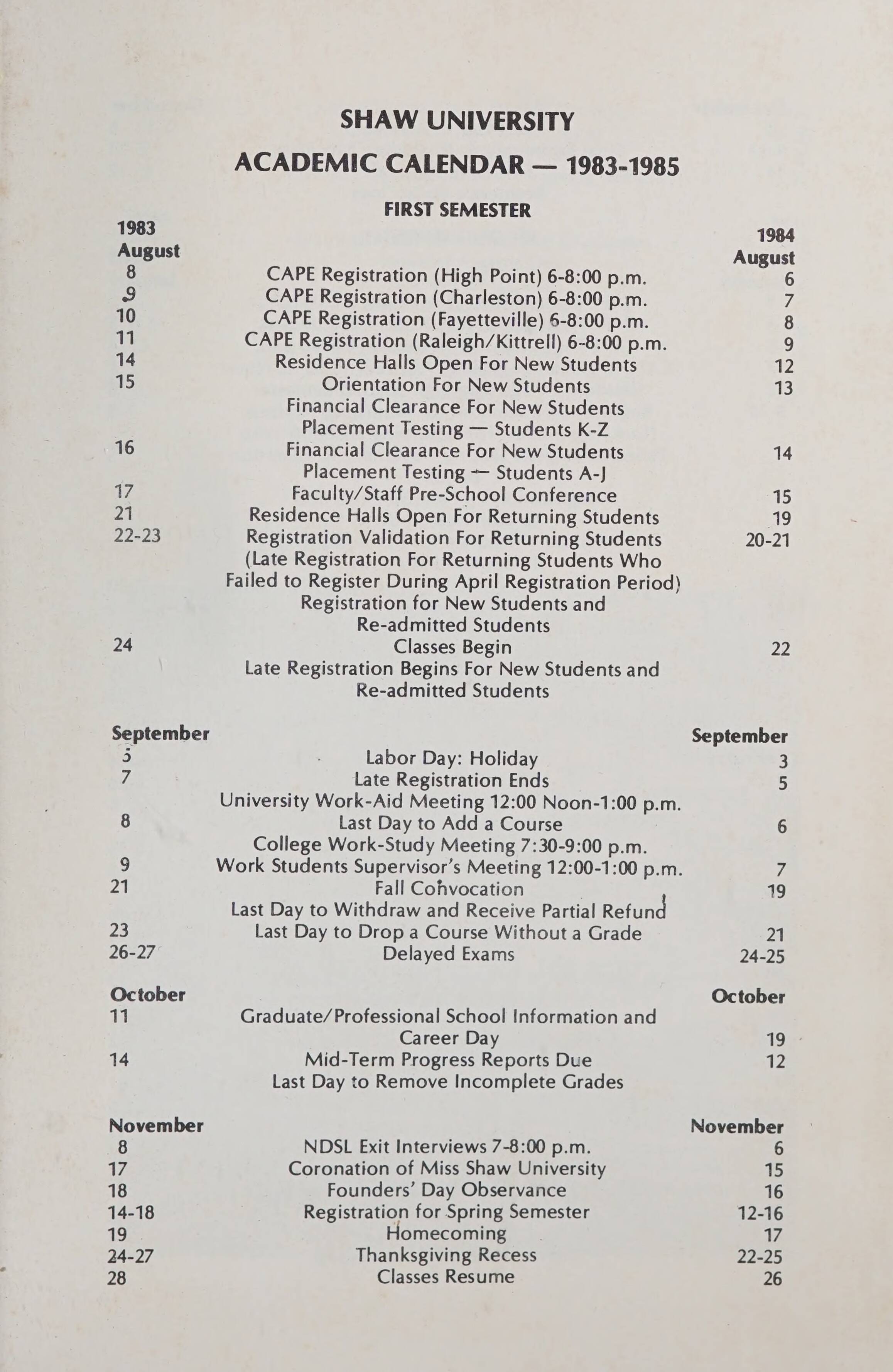 Shaw University Catalog [1983-1985]