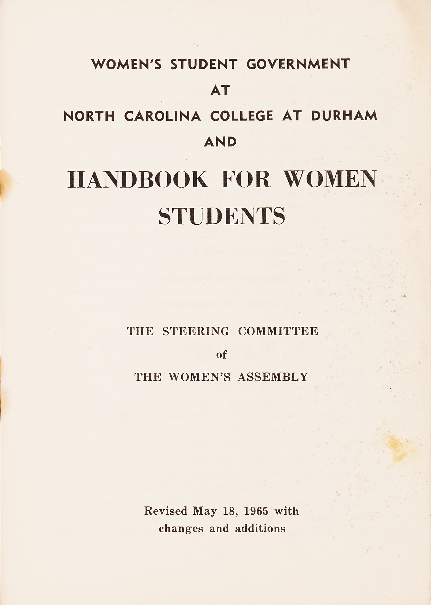 North Carolina College at Durham Handbook for Women Students [1965-1966]